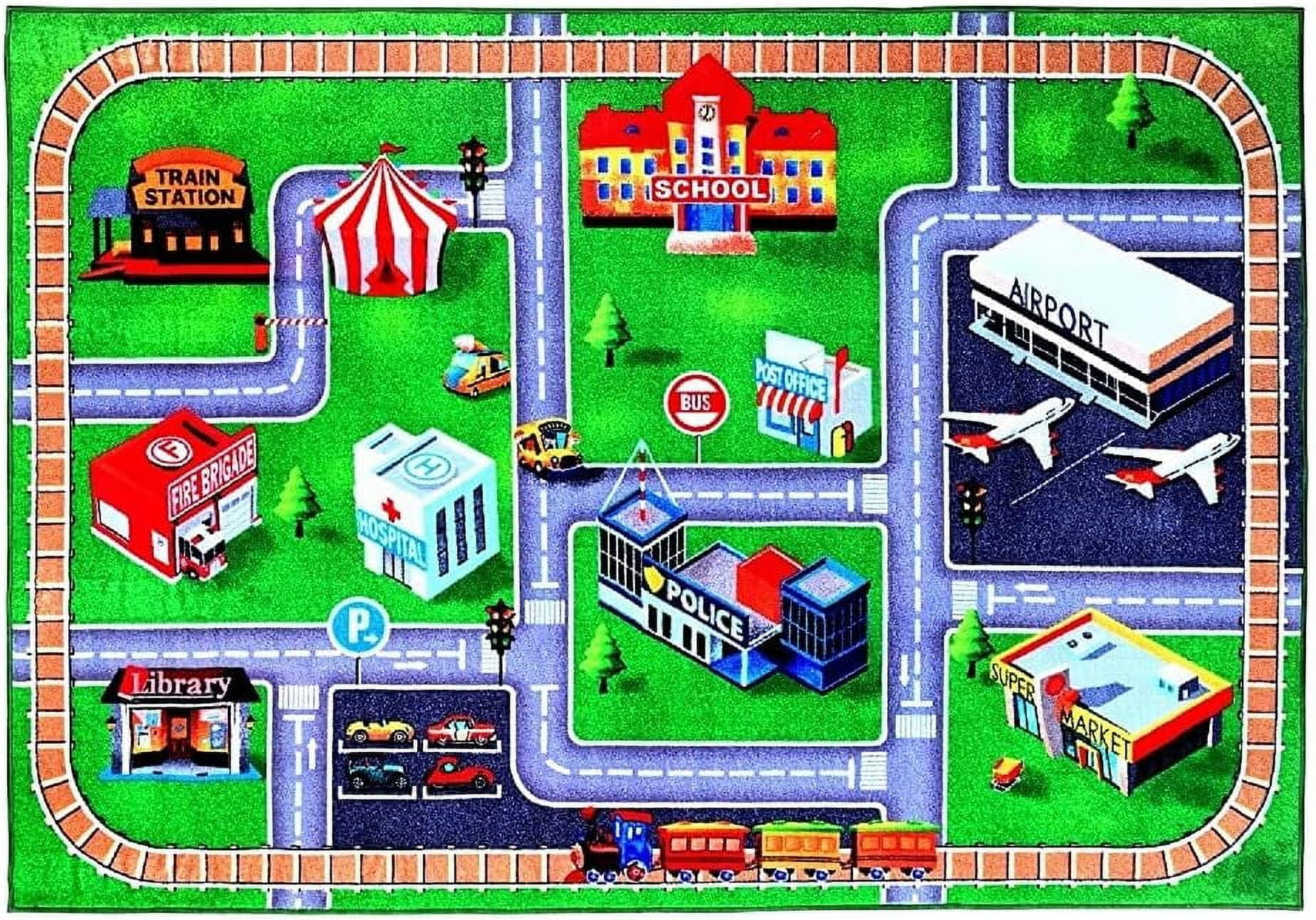 Ambient Rugs 763 City Map HD 6'6"x9'2" City Street Map Kids Rug, Skid ...