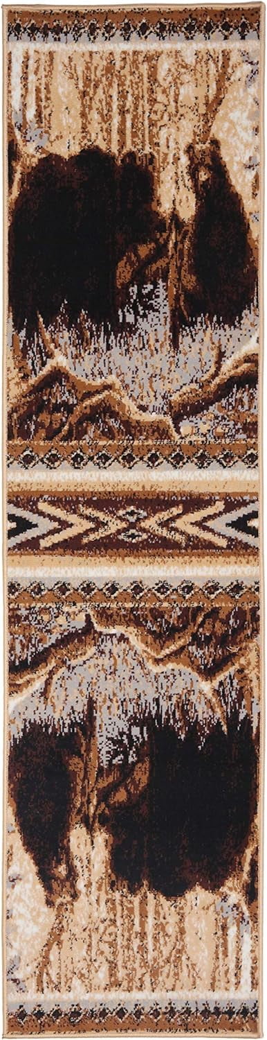 Ambient Rugs Bear Lodge Rug – 2ft. x 8ft., Multicolor Rustic Area Rug ...