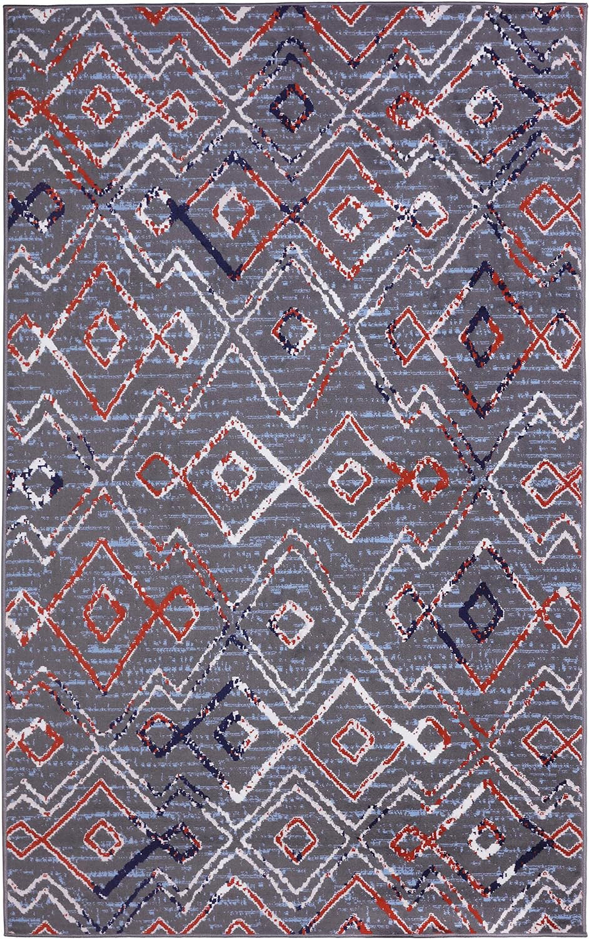 Ambient Rugs Geometric Print Rug - 2 ft. x 4 ft., Dark Grey, Moroccan ...
