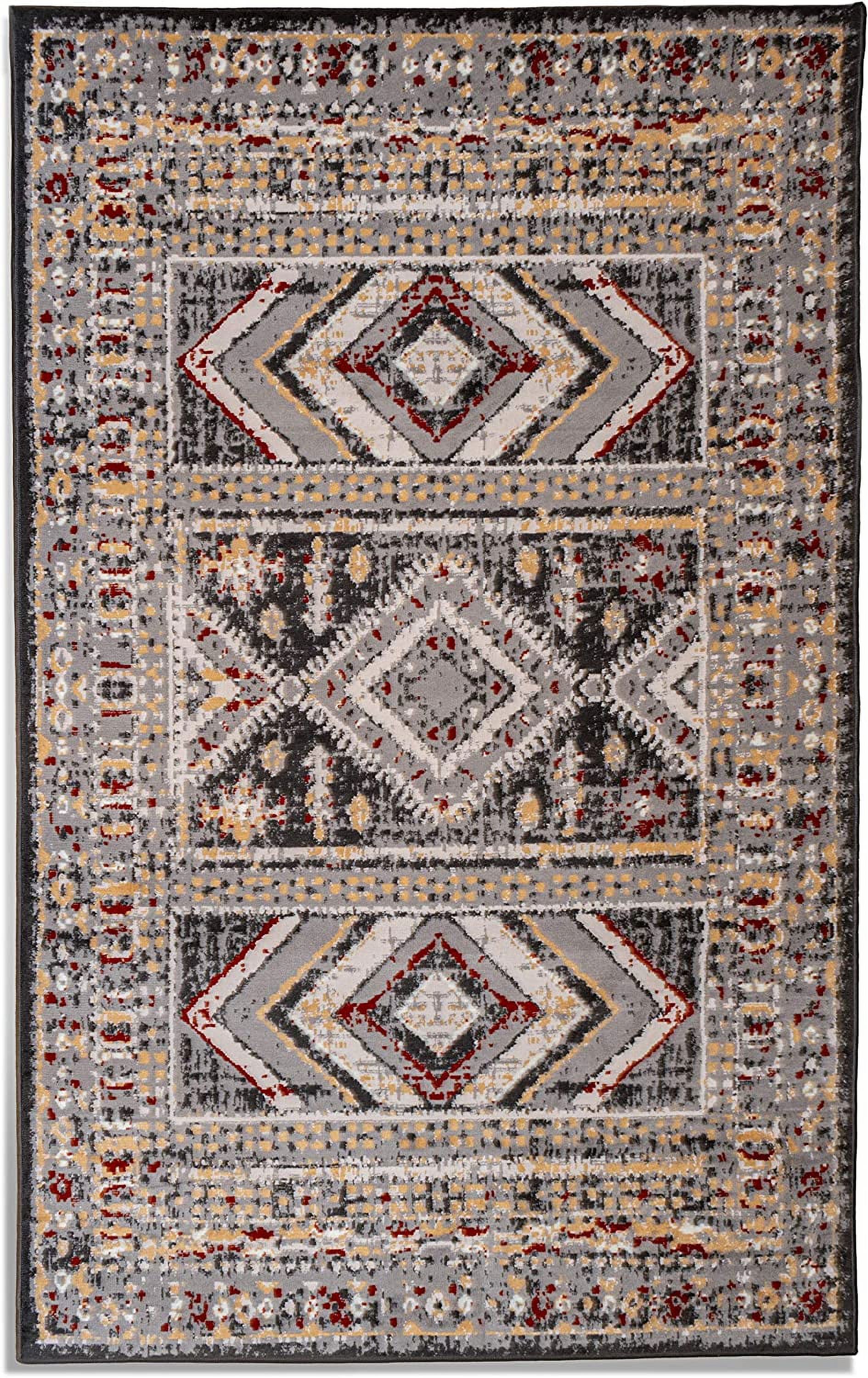 Ambient Rugs Geometric Print Rug - 2 ft. x 4 ft., Dark Grey, Trible Rug ...
