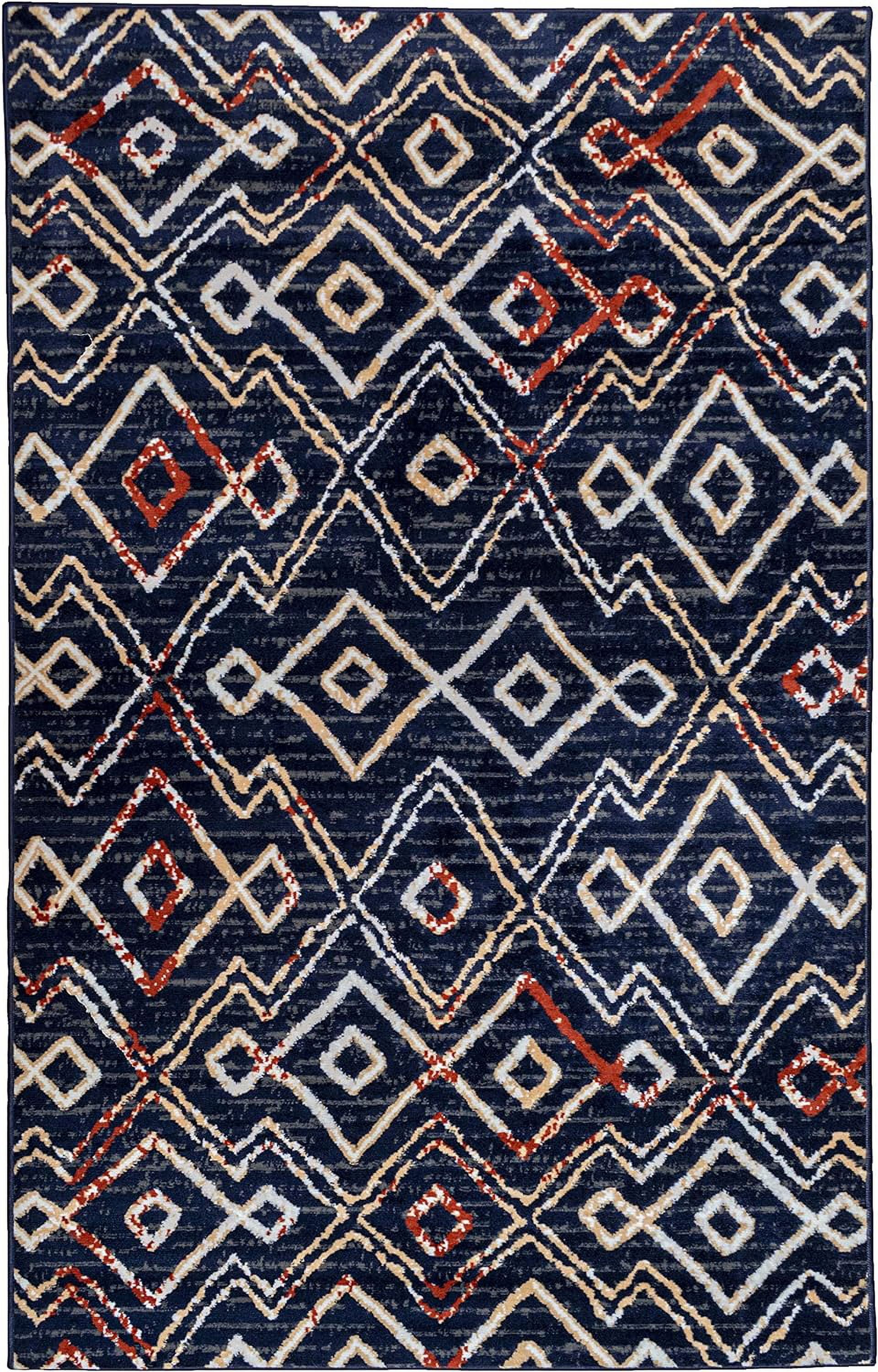 Ambient Rugs Geometric Print Rug - 2 ft. x 4 ft., Navy, Moroccan Rug ...
