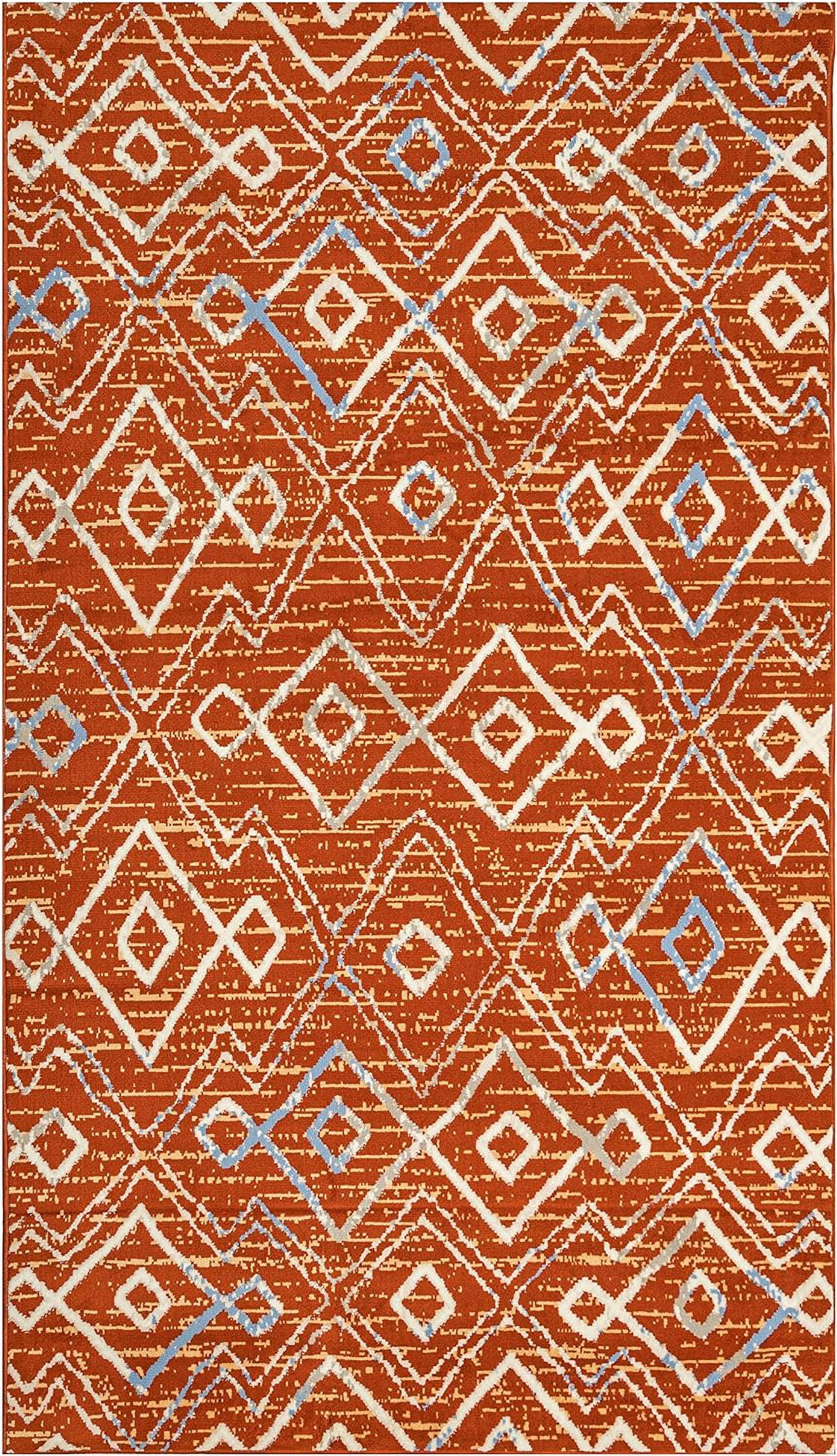 Ambient Rugs Geometric Print Rug - 5 ft. x 8 ft., Rust, Moroccan Rug ...
