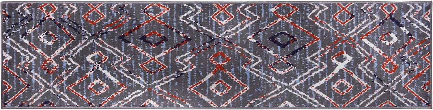 Ambient Rugs Geometric Print Runner Rug - 2 ft. x 8 ft., Dark Grey ...