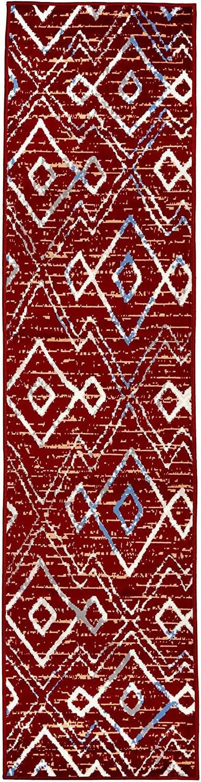 Ambient Rugs Geometric Print Runner Rug - 2 ft. x 8 ft., Rust, Moroccan ...