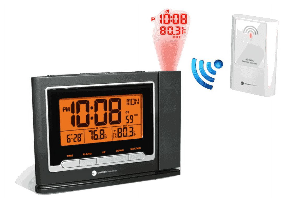 Ambient Weather RC-8365 Clearview Projection Clock with Indoor Outdoor ...
