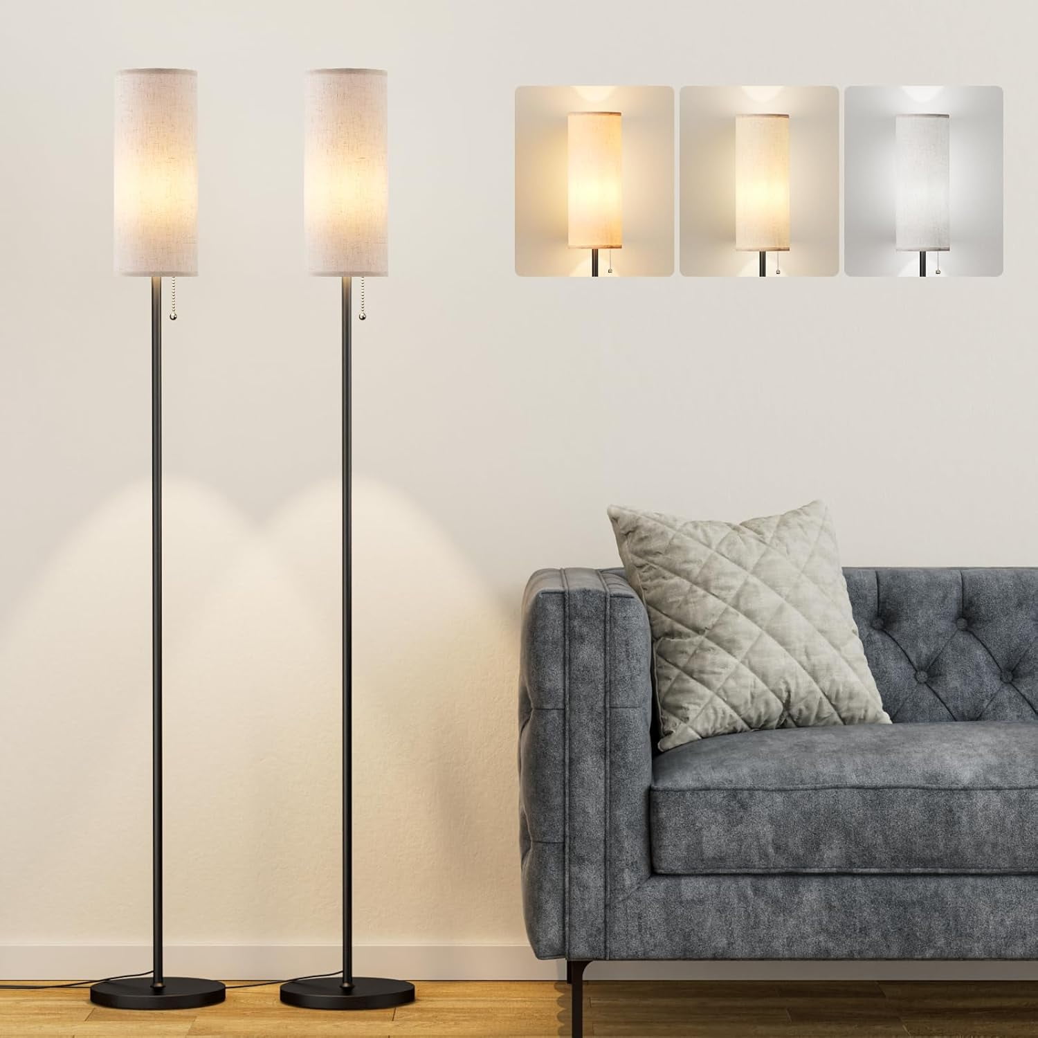 Ambimall Floor Lamp with 3 Color Temperatures Bulb Set of 2, 64 ...