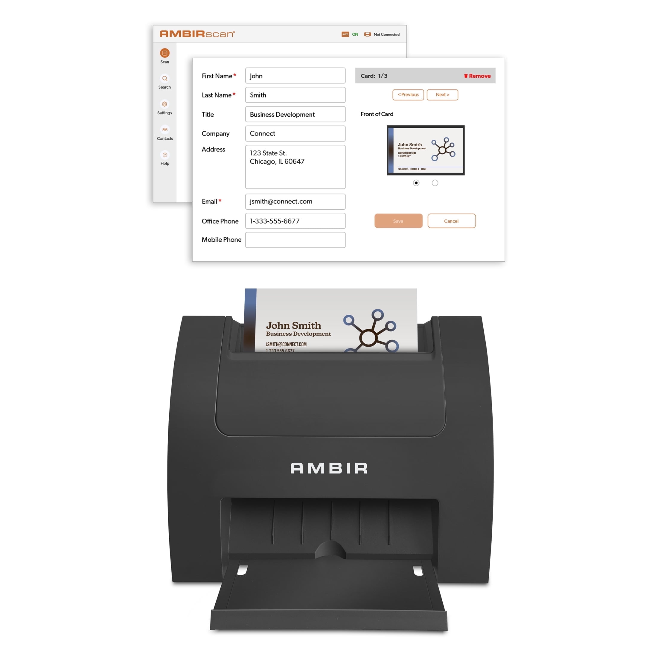 Ambir Business Card Scanner PS670ST-BCS High Speed Single Sided ...