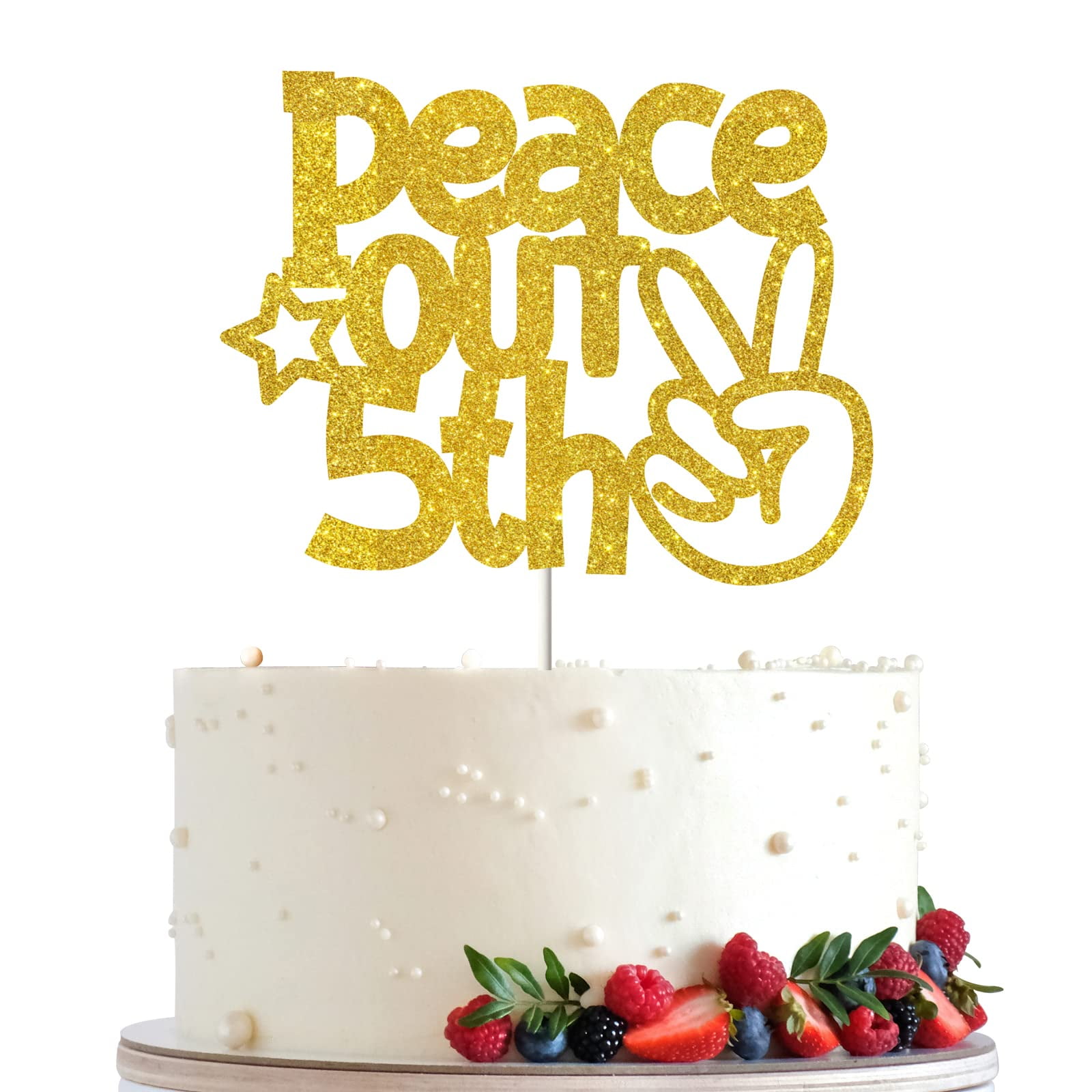 Ambishi Gold Glitter Peace Out 5th BSL1 Cake Topper, Boys Girls fivth ...
