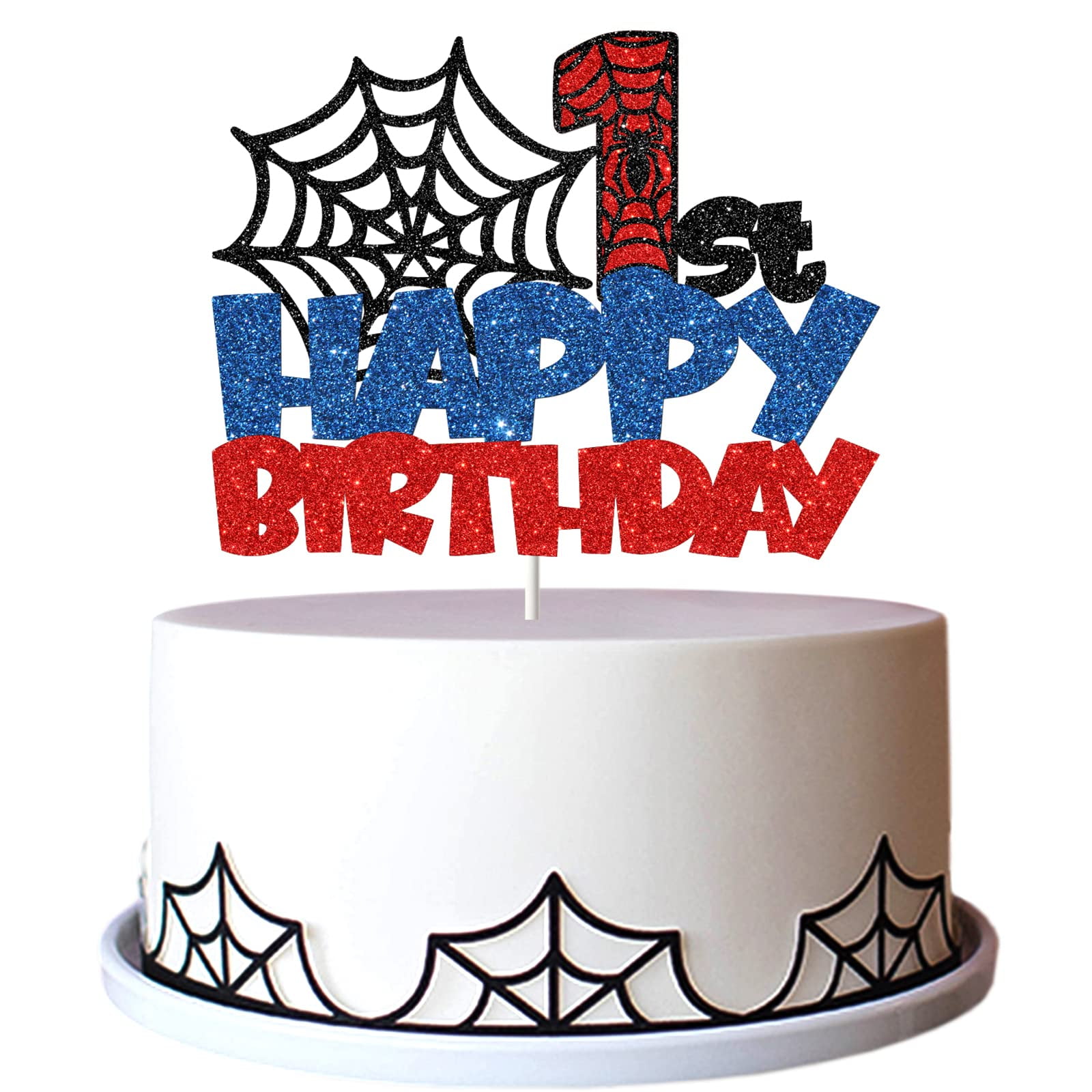 Ambishi Happy 1st Birthday Cake Topper, Spider KMC2Cartoon Movie Themed ...