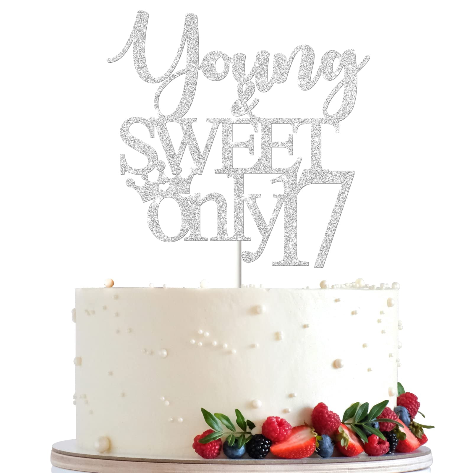 Ambishi Silver Glitter Young & Sweet RST1 Only 17 Cake Topper, Happy ...