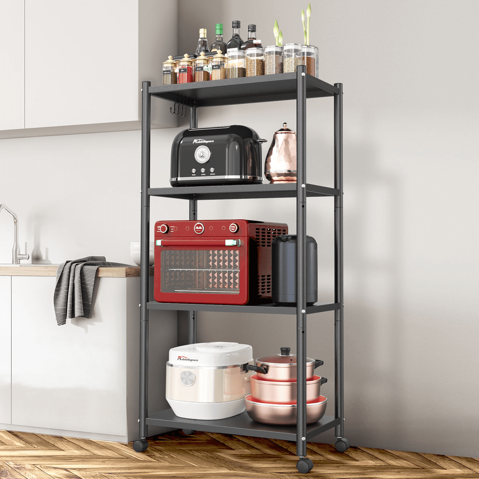 Ambitelligence Kitchen Bakers Rack, Heavy Duty Bakers Rack 4-Tier Free Standing Kitchen Storage ...