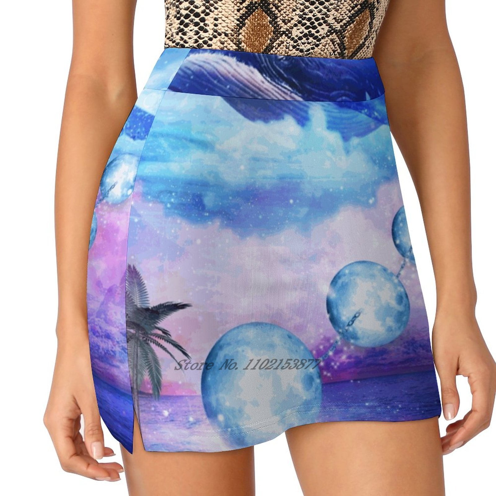Ambition Sea Whale New Women Skirts Double-Layer Printed Short Dress ...