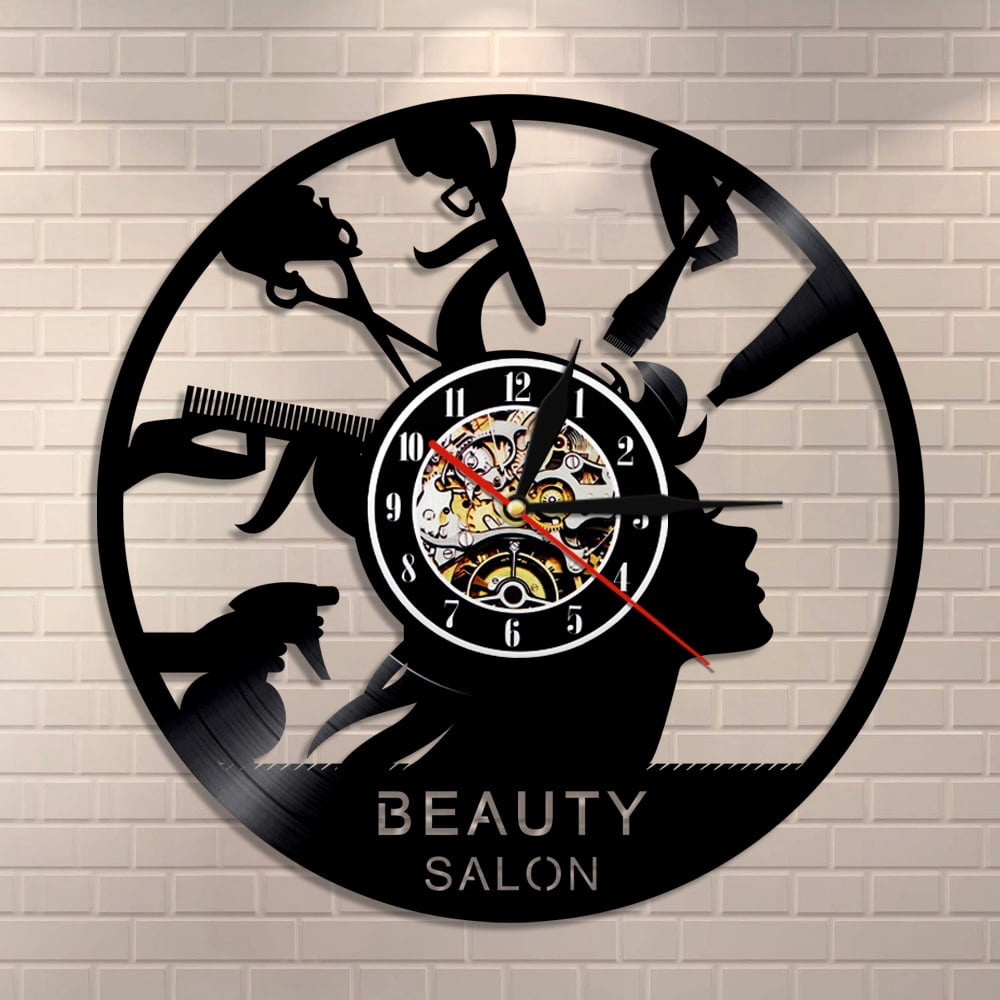 Amblelife Beauty Salon Shop Decor Makeup Wall Clock Made Of Vinyl ...