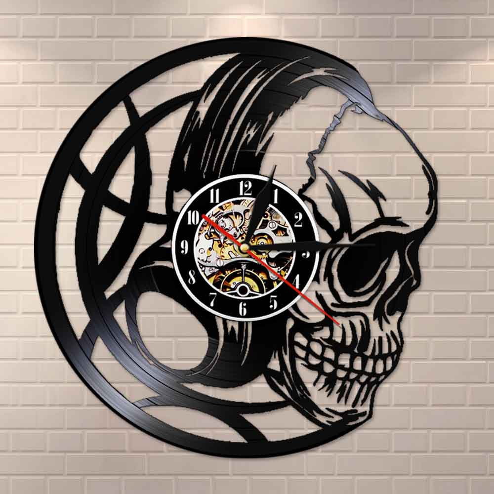 Amblelife Evil Skull Headphones Vinyl Record Wall Clock Black Skull ...