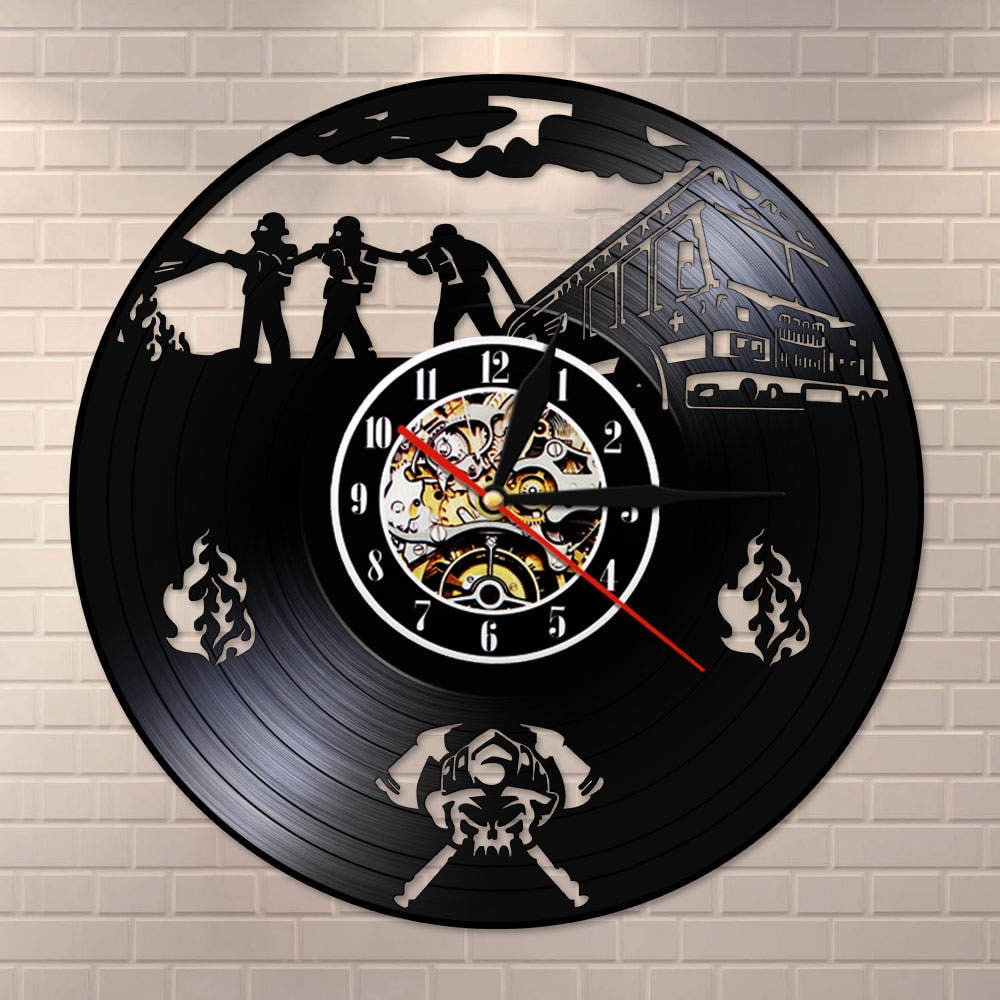 Amblelife Fire Department Office Vinyl Record Wall Clock Modern Vintage ...