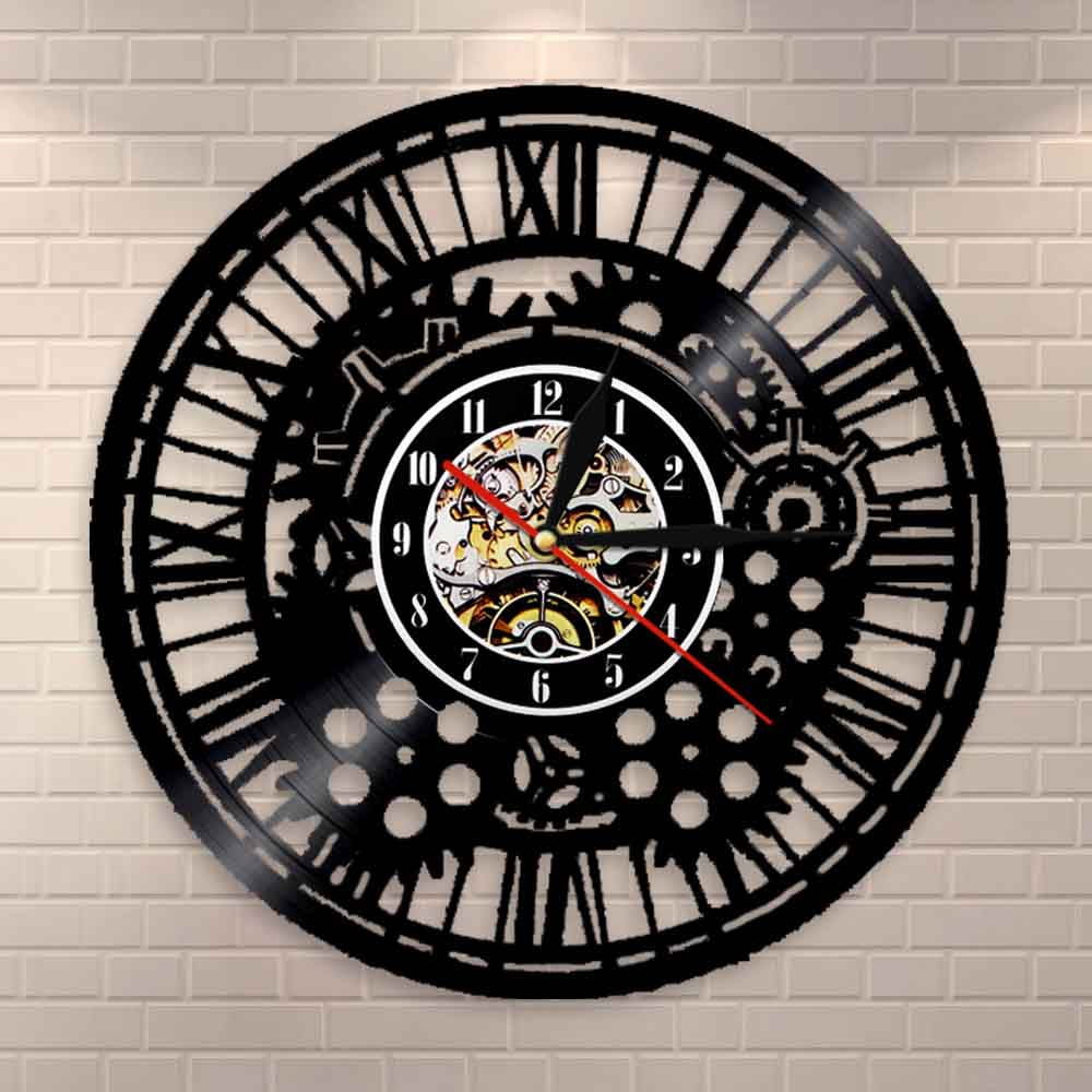 Amblelife Gears Wall Clock Steampunk Charms Wall Decor Vinyl Record ...
