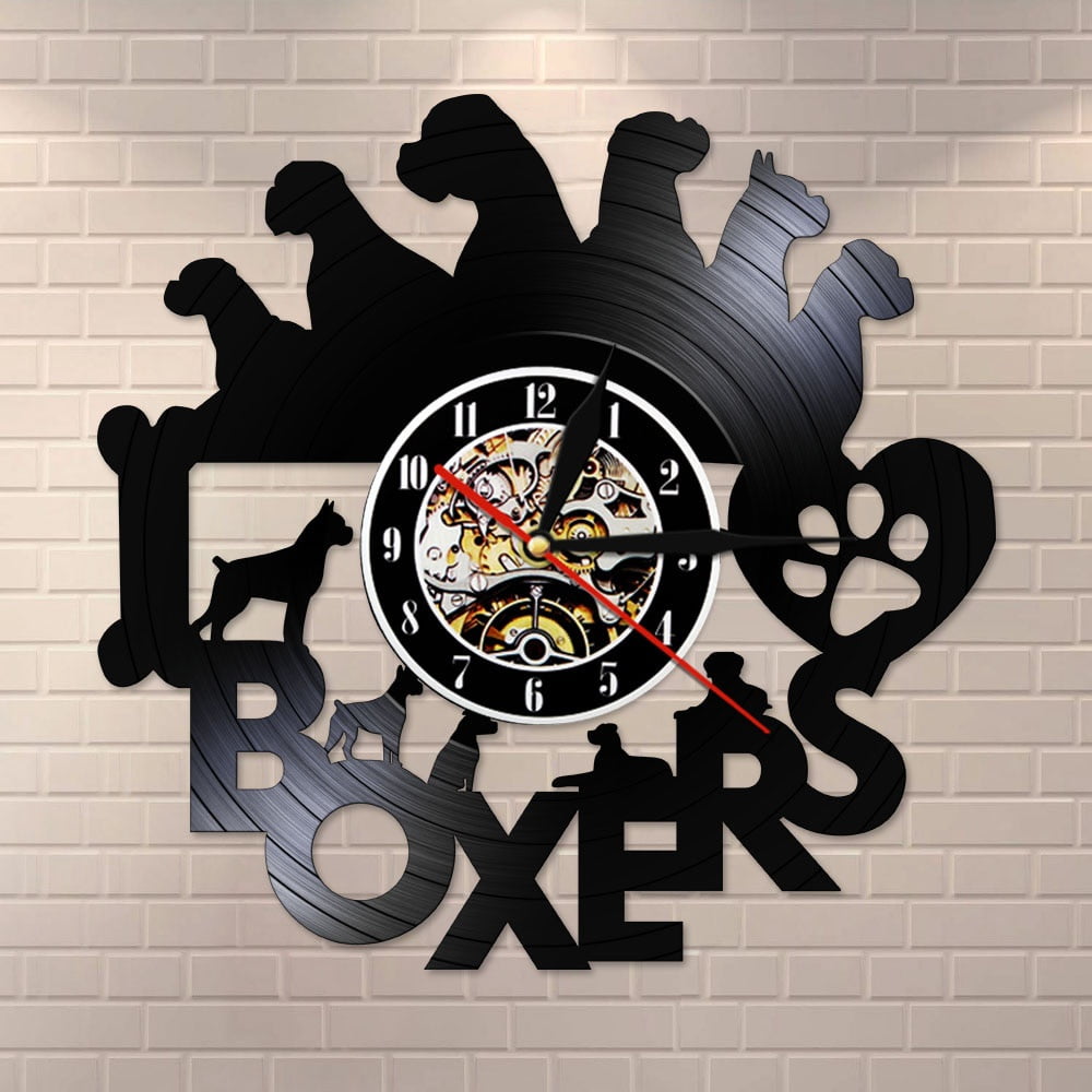 Amblelife I Love Boxes Dog Silhouette Laser Cut Vinyl Record Wall Clock ...