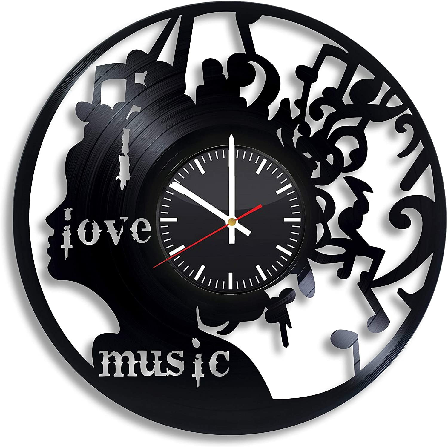 Amblelife I Love Music Vinyl Wall Clock, Vinyl Record Handmade Art ...