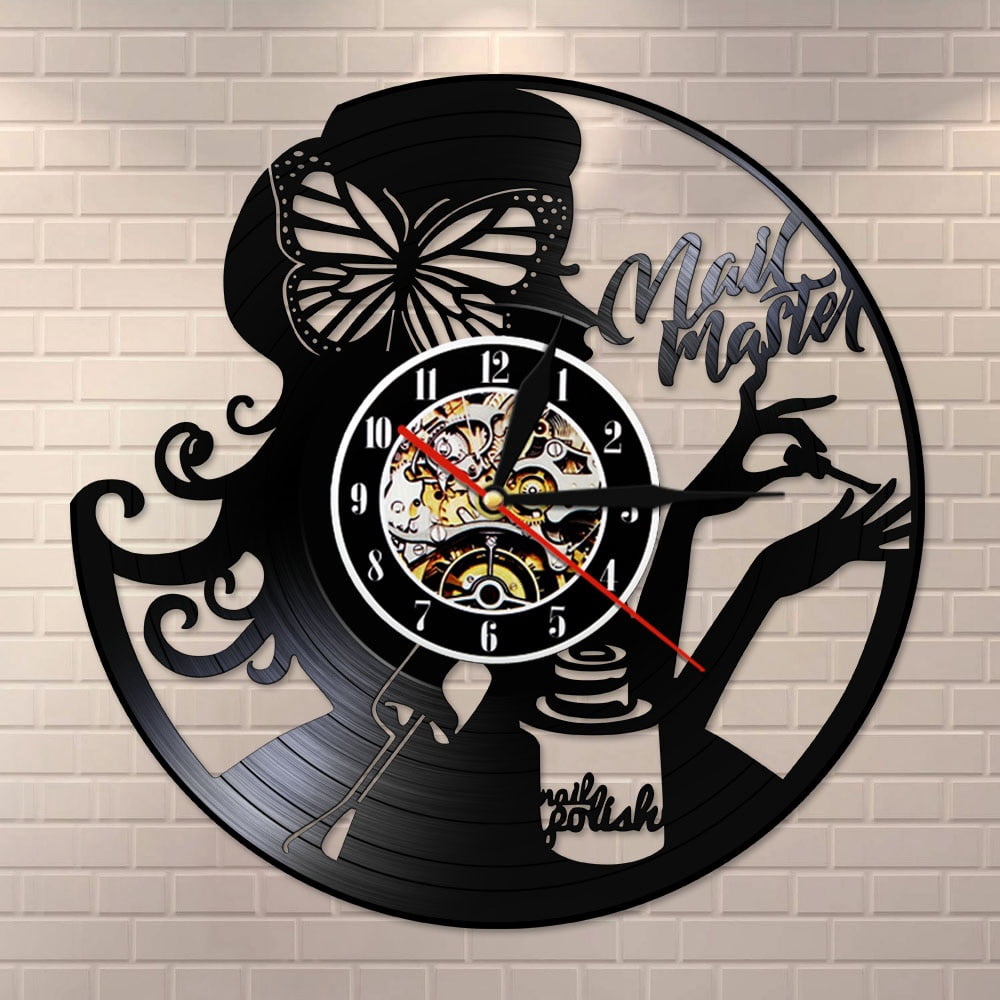 Amblelife Nail Master Beauty Salon Wall Clock Made Of Vintage Vinyl ...