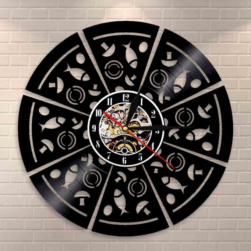 Amblelife Pepperoni Pizza Wall Art Modern Wall Clock Mushroom Pizza ...