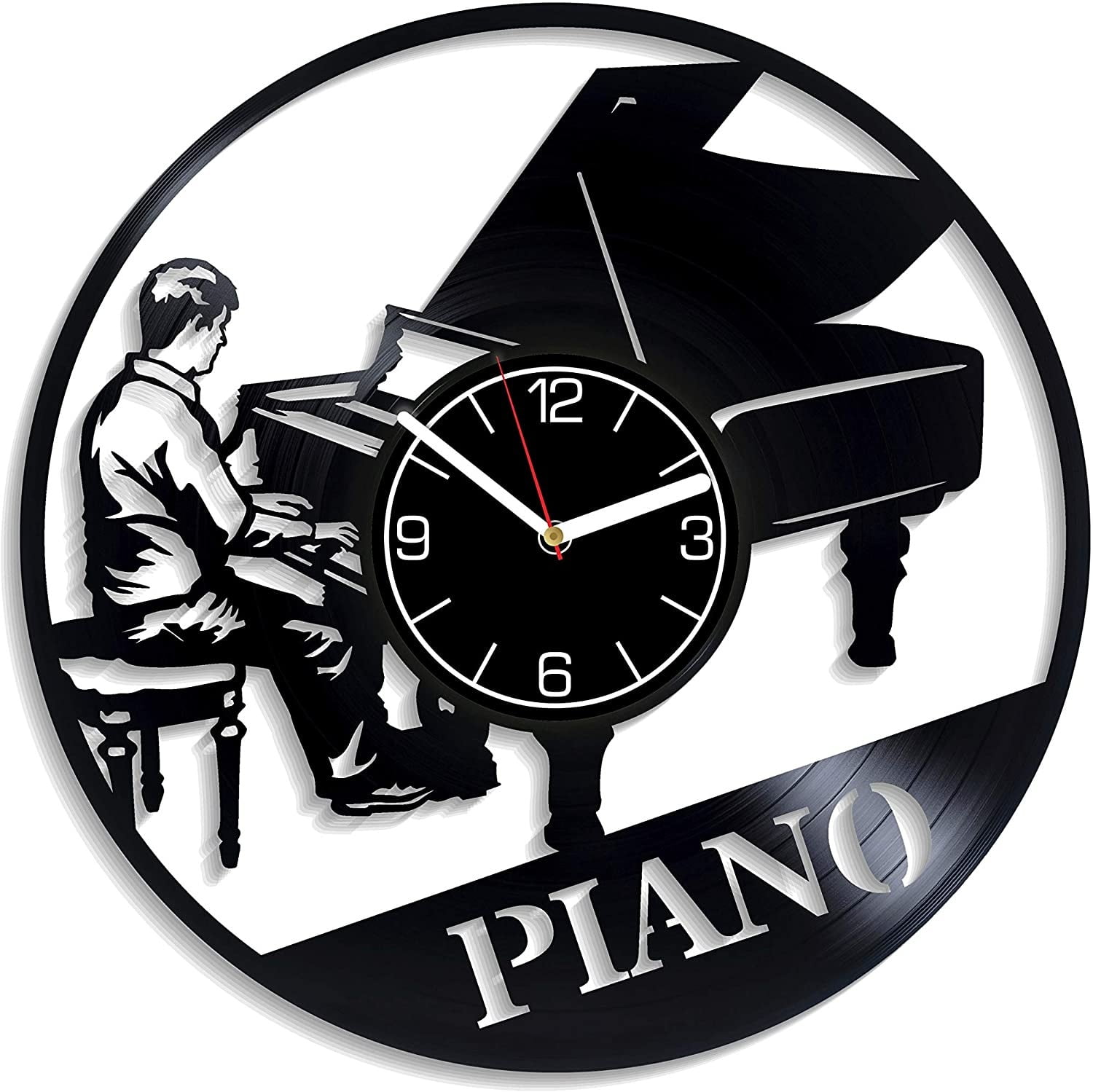 Amblelife Piano Vinyl Wall Clock Music Wall Art Piano Clock Piano Wall ...