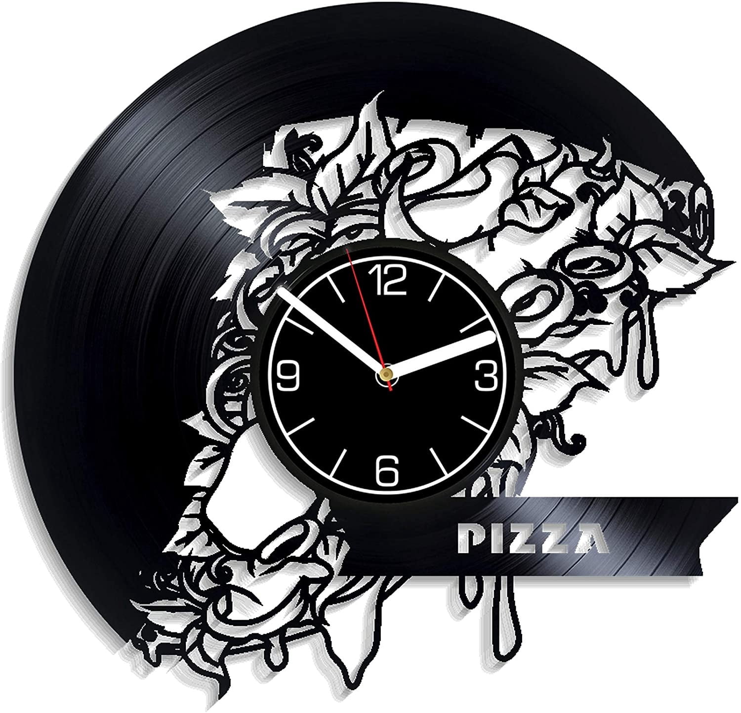 Amblelife Pizza Vinyl Record Wall Clock Food Kitchen Decoration 12 inch ...