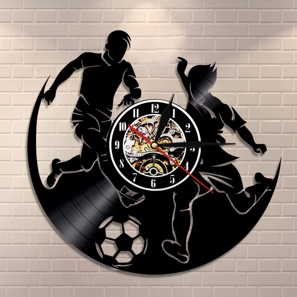 Amblelife Soccer Sports Game Boy Room Wall Clock Soccer Vinyl Record ...