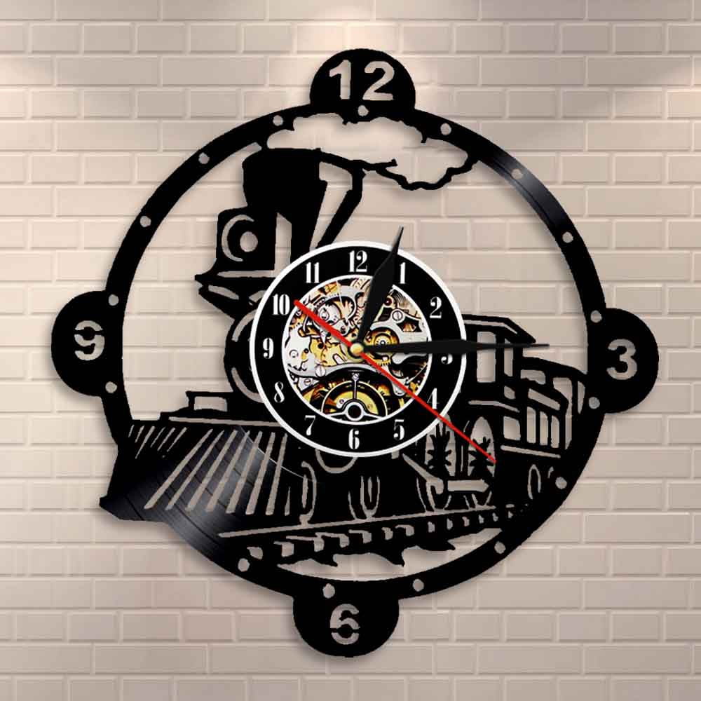 Amblelife Steam Locomotive Train Wall Clock Vintage Steam Engine Vinyl ...