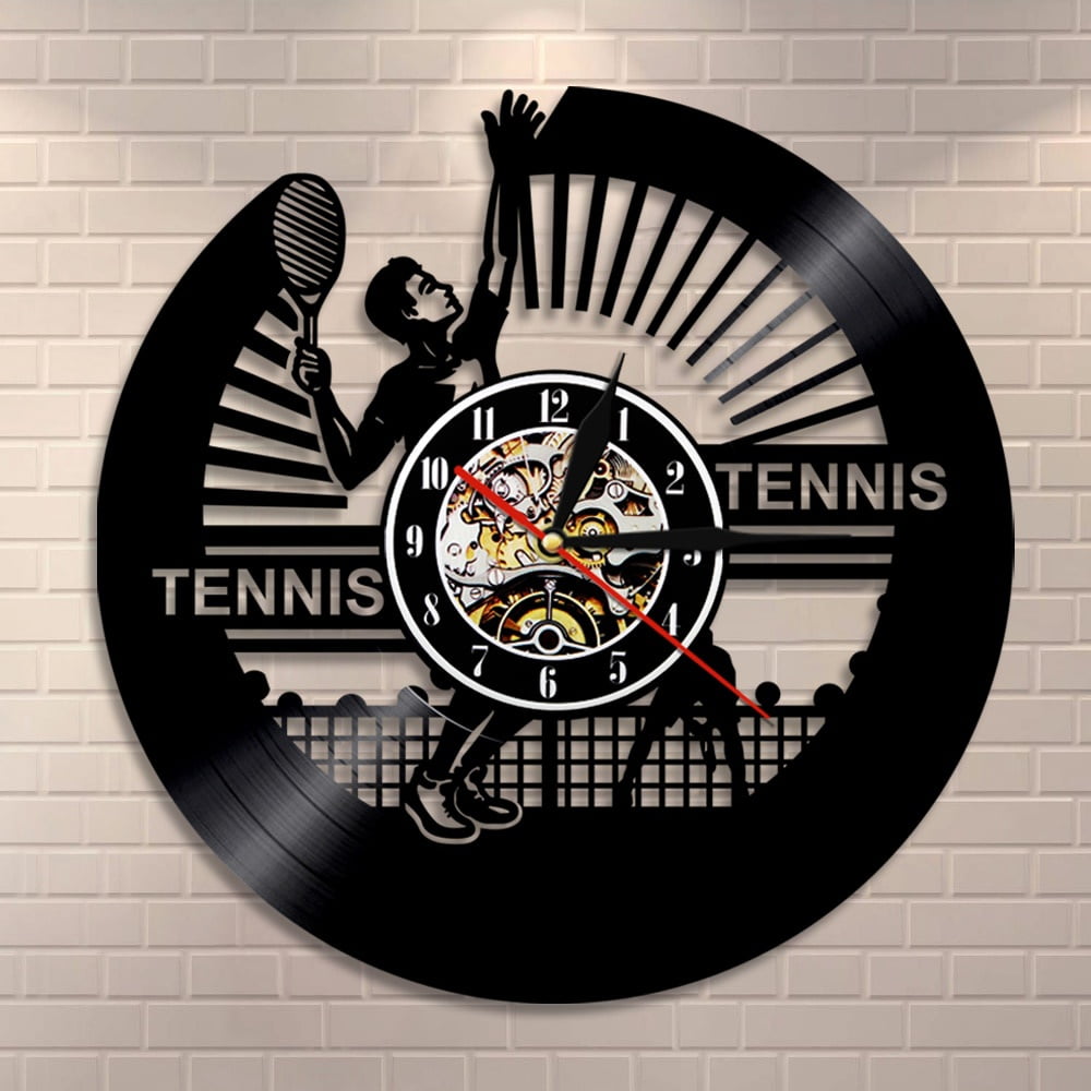 Amblelife Tennis Wall Clock Tennis Player Silhouette Vinyl Record Wall ...