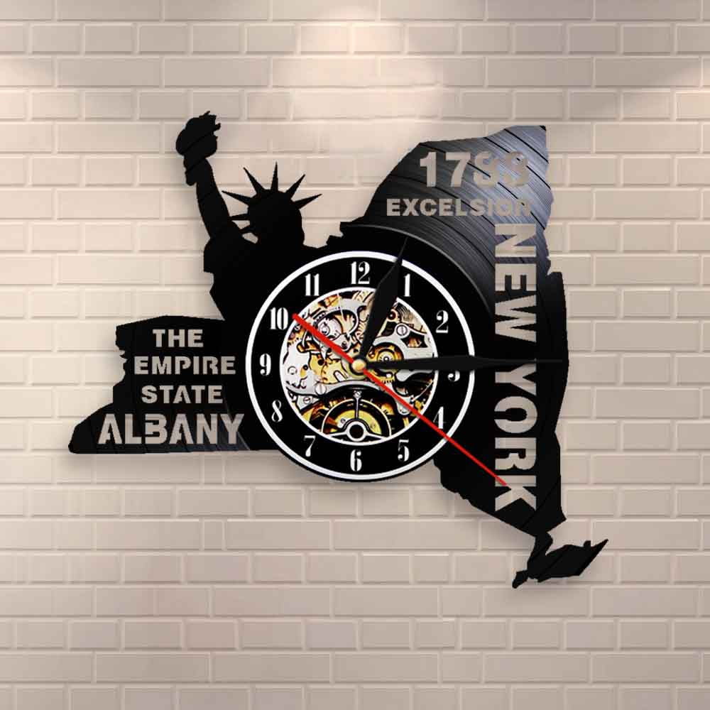 Amblelife The Empire State Albany Vinyl Record Wall Art Wall Clock ...