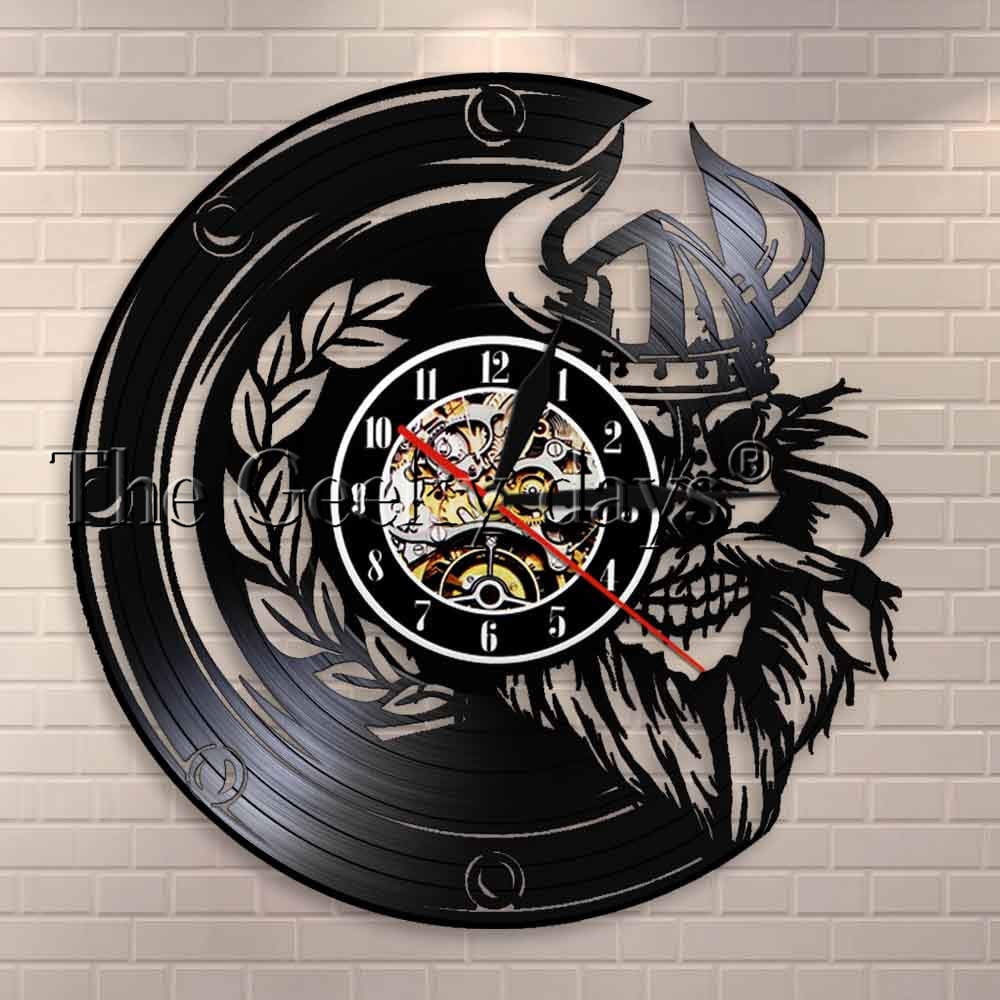 Amblelife Viking Skull Wall Art Wall Clock Skull Helmet Horns Norway ...