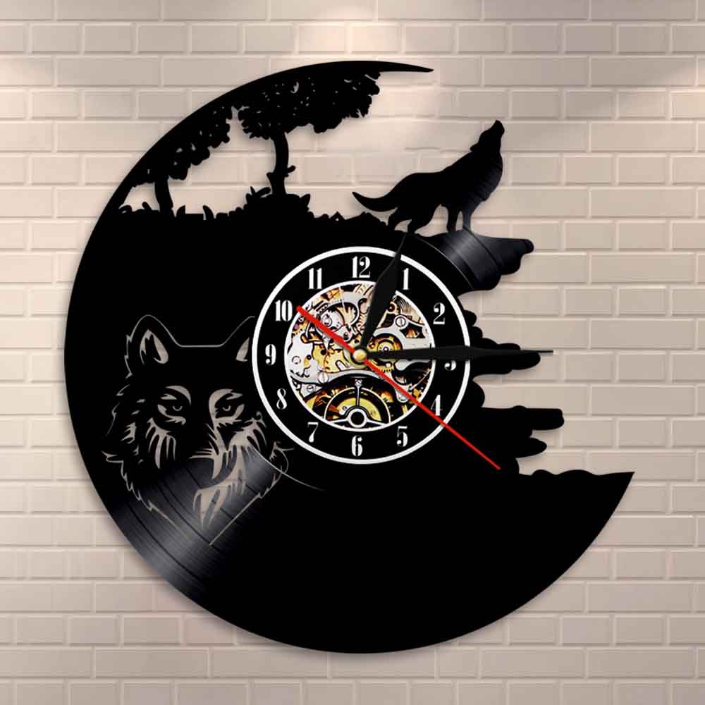 Amblelife Wolf Howling at the Moon Wall Clock Forest Wildlife Animal ...