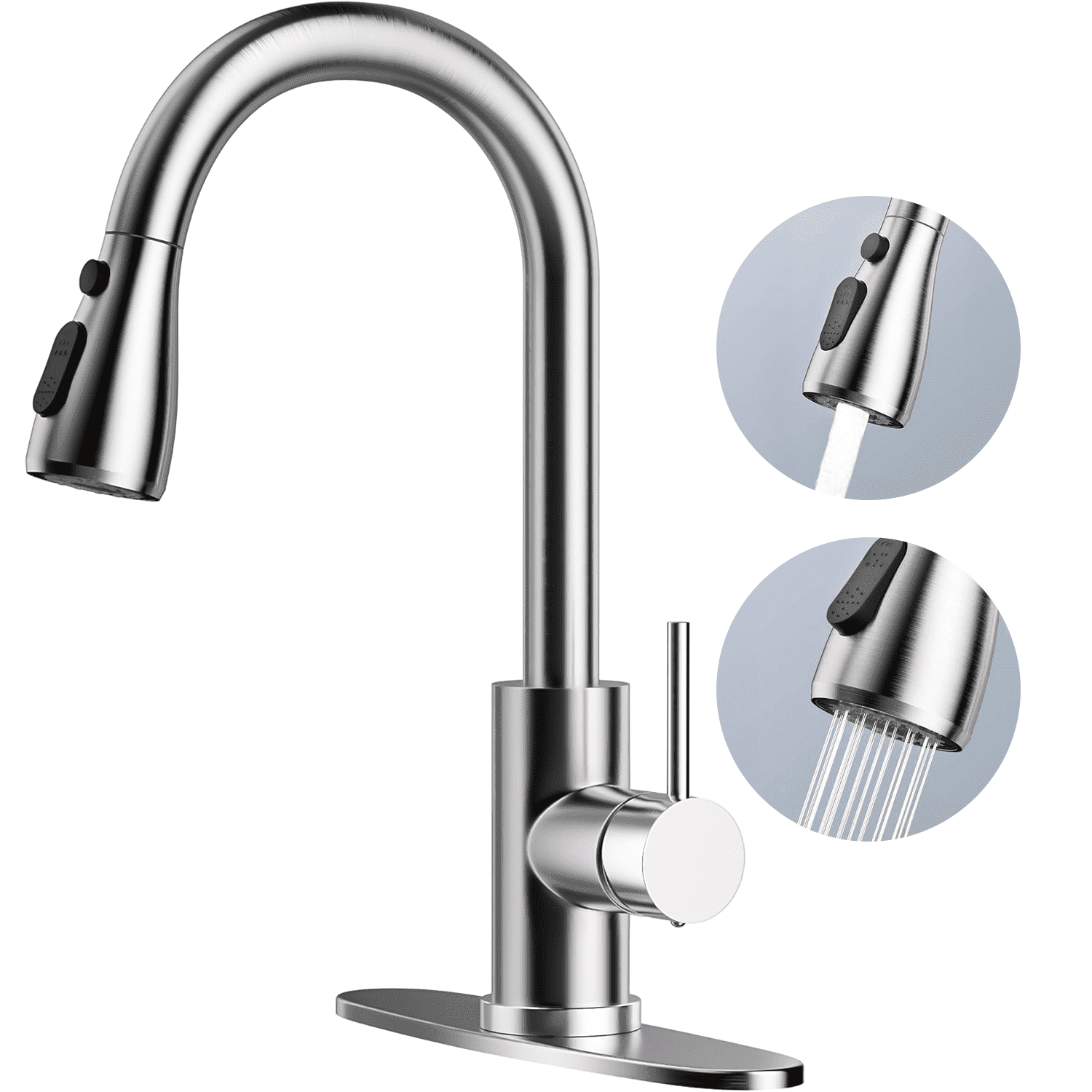 AMBLER Kitchen Faucet with Pull Down Sprayer, Kitchen Sink Faucet Two Water Flow Modes for ...