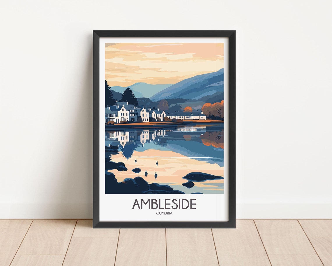Ambleside Poster Cumbria Lake District Scenic Art Print, Unframed ...