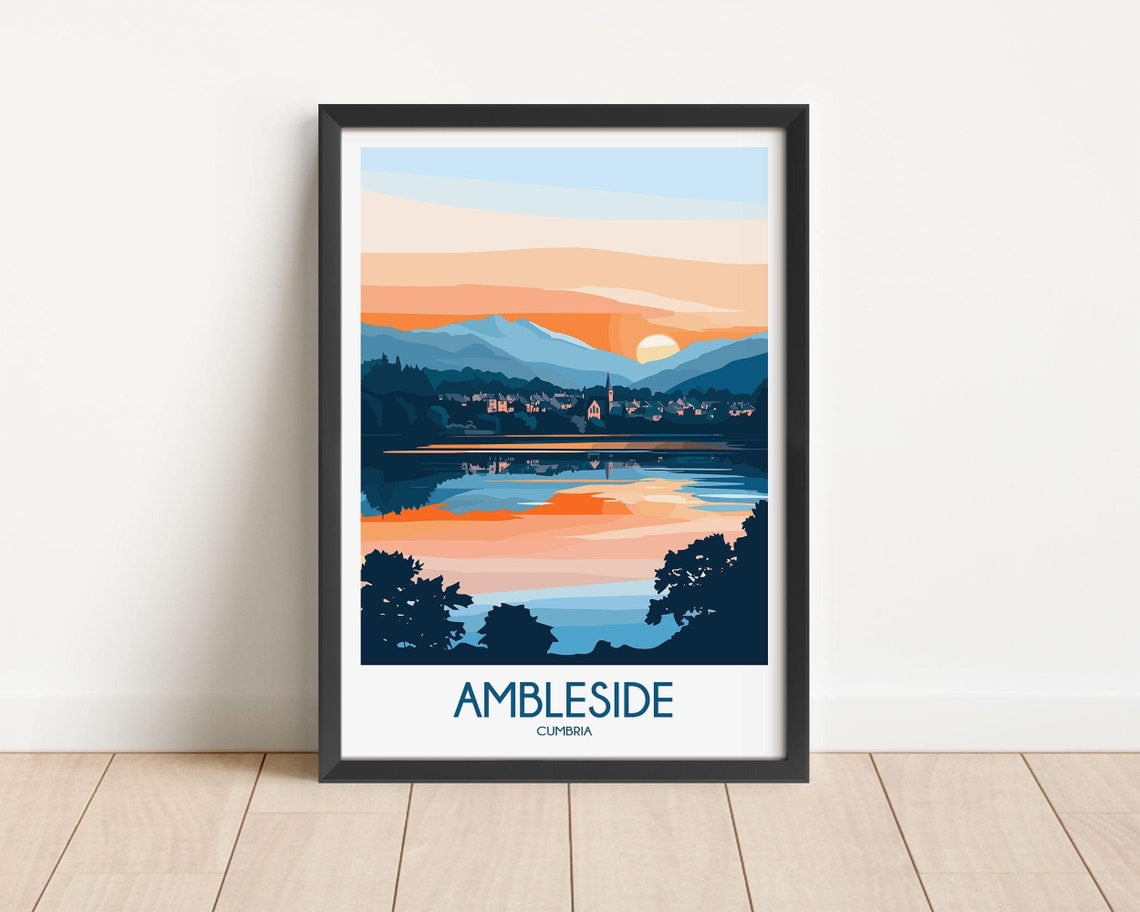 Ambleside Poster Lake District Scenic Landscape Art Print, Unframed ...
