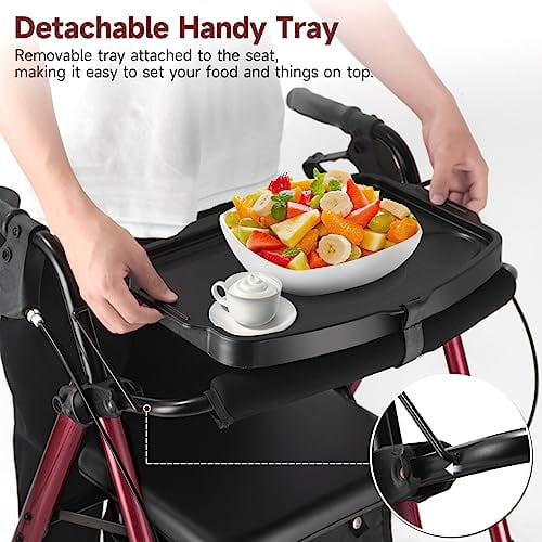 Ambliss Rollator Walker Red 8" Large 4 Wheels Rolling Walkers for ...