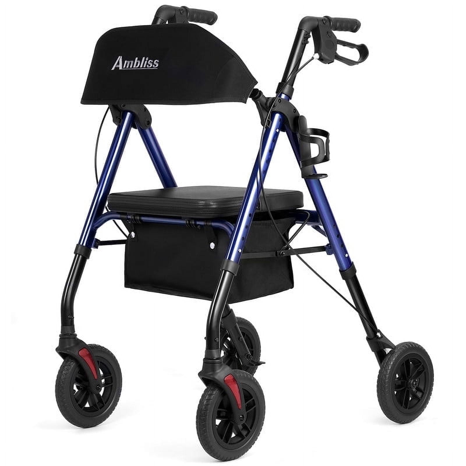 Ambliss Rollator Walker With Seat For Senior, Adjustable Height Rolling Walker with Cup & Cane ...