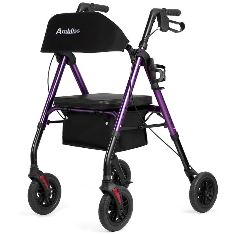 Ambliss Rollator Walkers with Seat for Seniors, 8" Wheels, 300lb ...