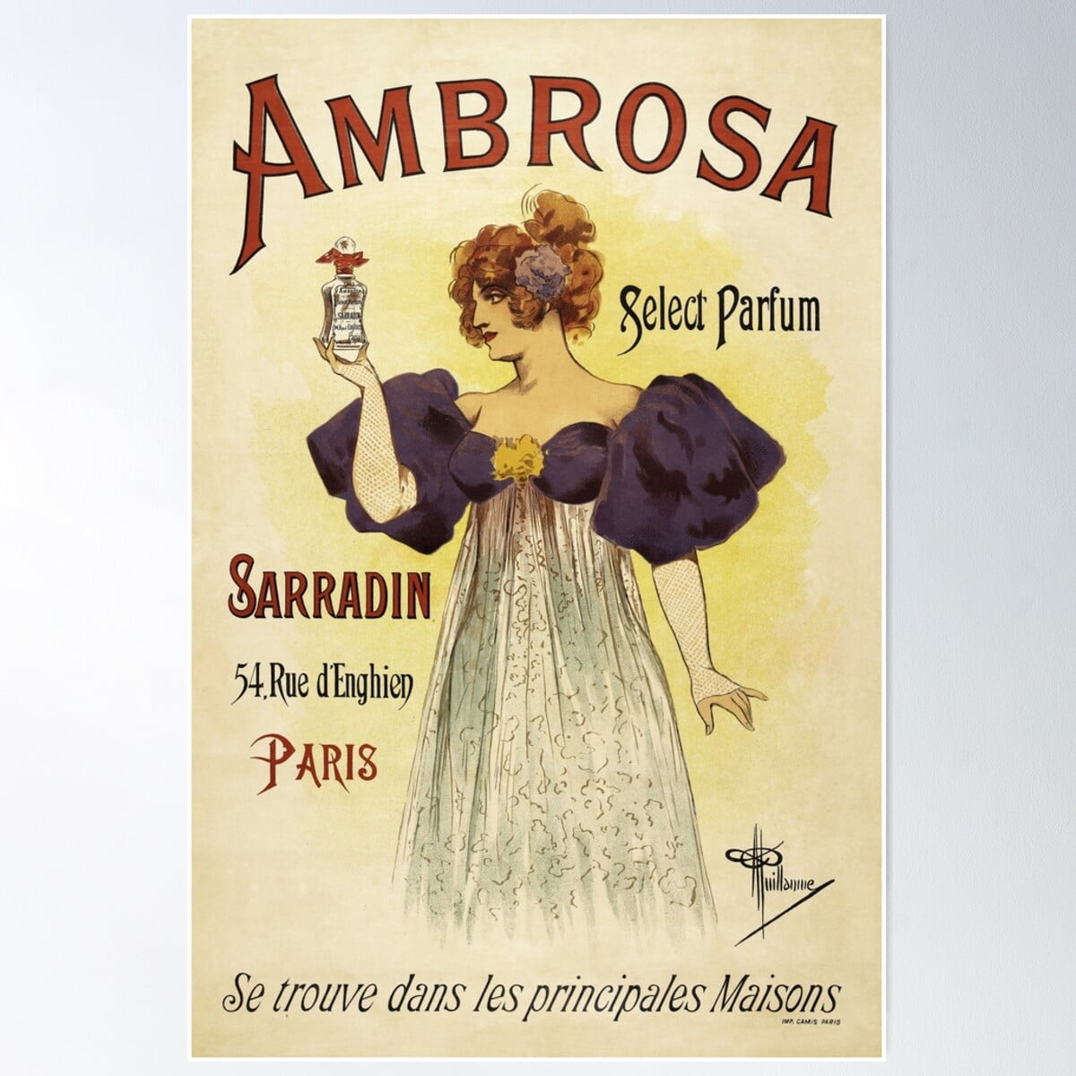 Ambrosa Select Parfum Paris 1900S Vintage France Perfume Advertisement Poster By Albert ...