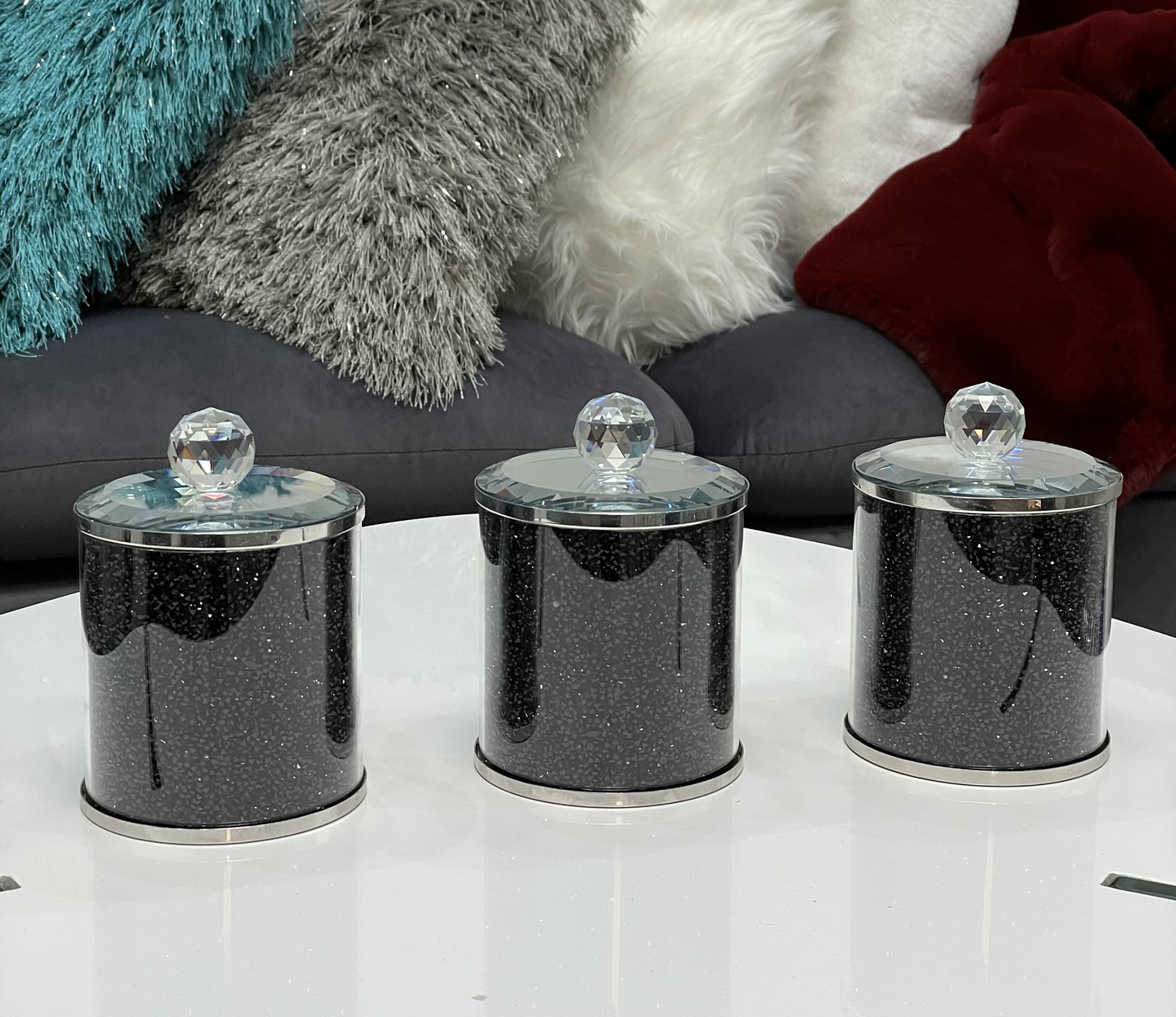 Ambrose Exquisite Three Glass Canister Set In Gift Box,Black Glass Kitchen Accessories - Walmart.com