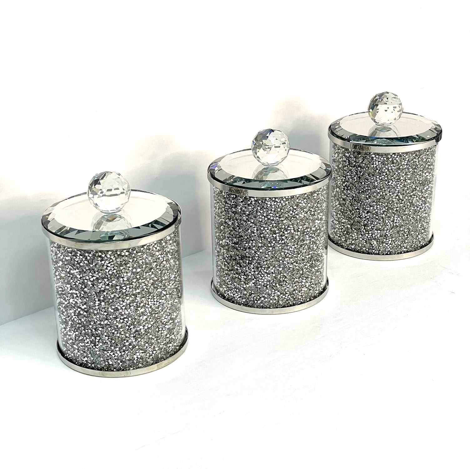 Ambrose Exquisite Three Glass Canister Set In Gift Box,Silver Glass Kitchen Accessories ...