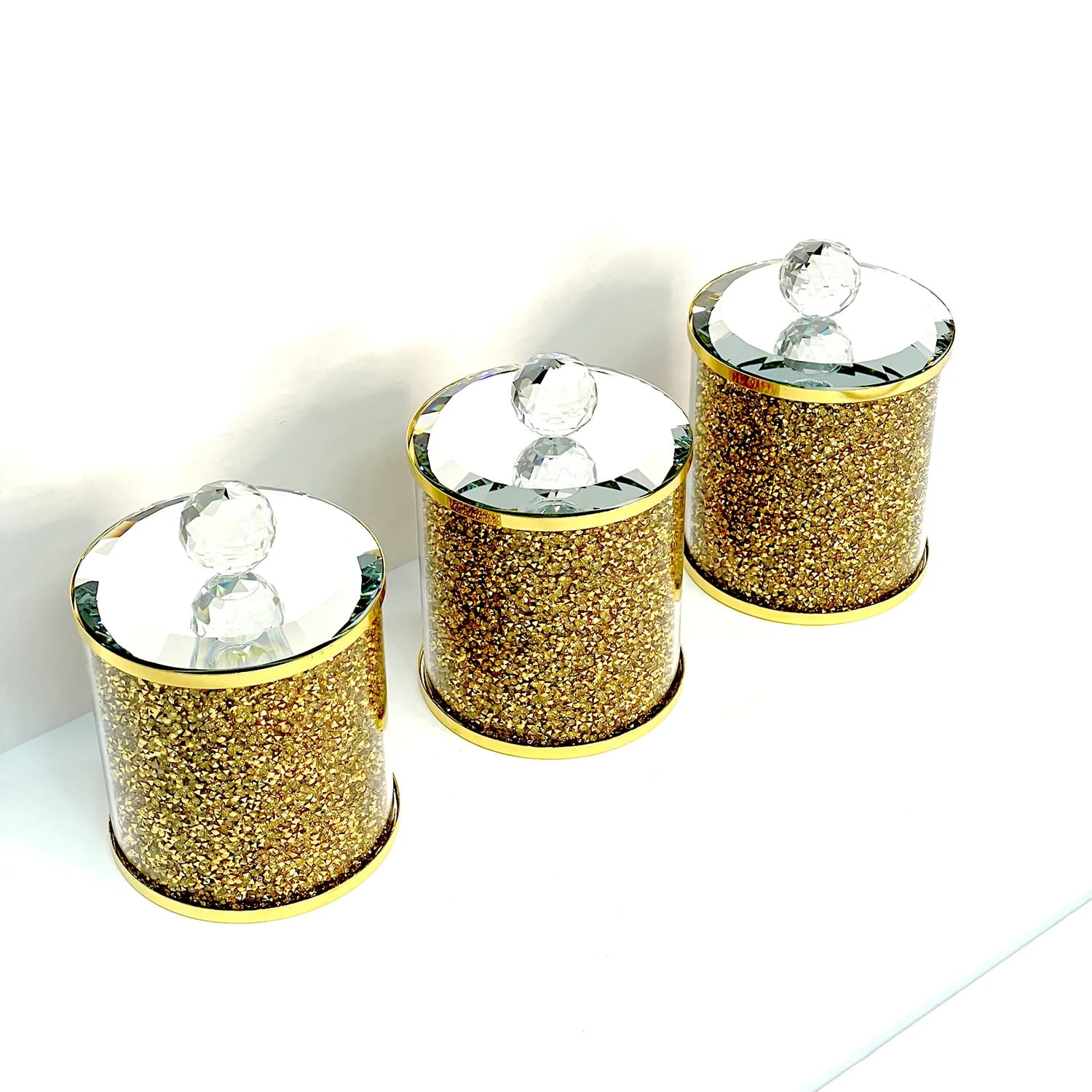 Ambrose Exquisite Three Glass Canister Set In Gift Box Gold Glass ...