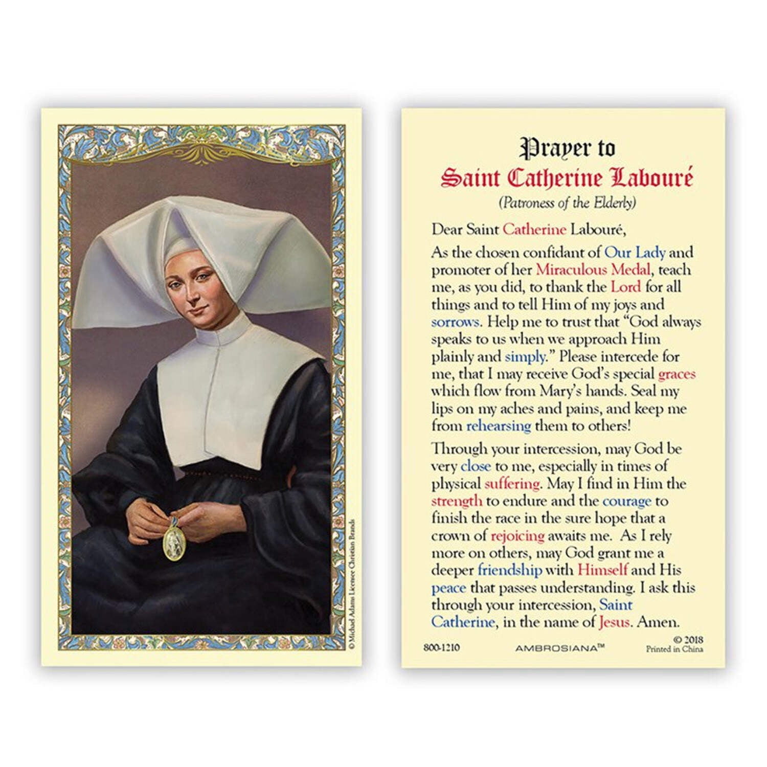 Saint Catherine Laboure Laminated Holy Card - 25/pk - Walmart.com