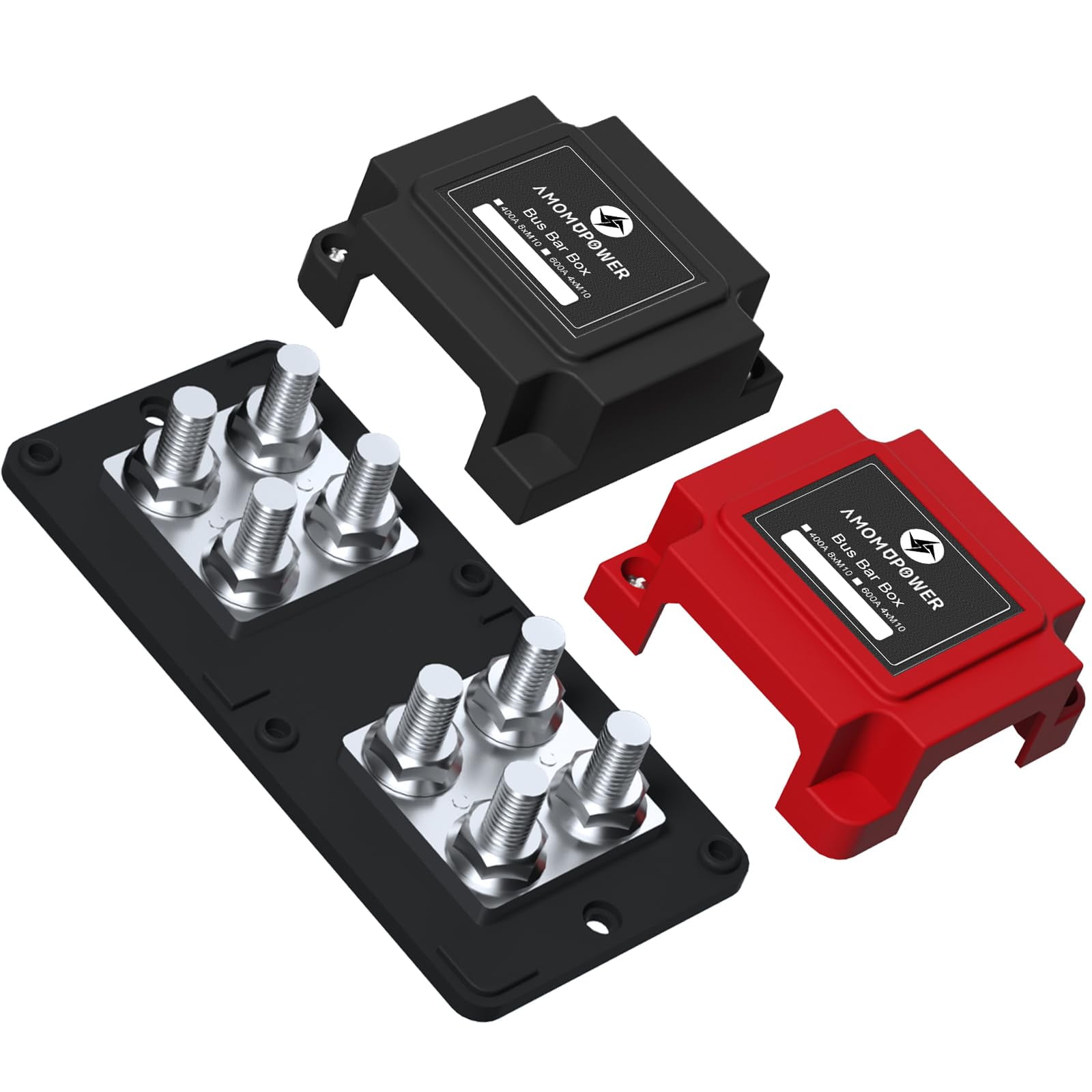 Ambuker 400A Busbar 12V-48V DC Heavy Duty Copper Distribution Block 8XM10 (3/8") Terminal Studs ...