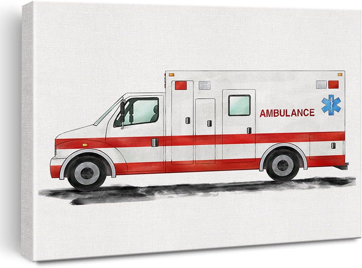 Ambulance Canvas Wall Art Watercolor Transportation Vehicles Ambulance ...