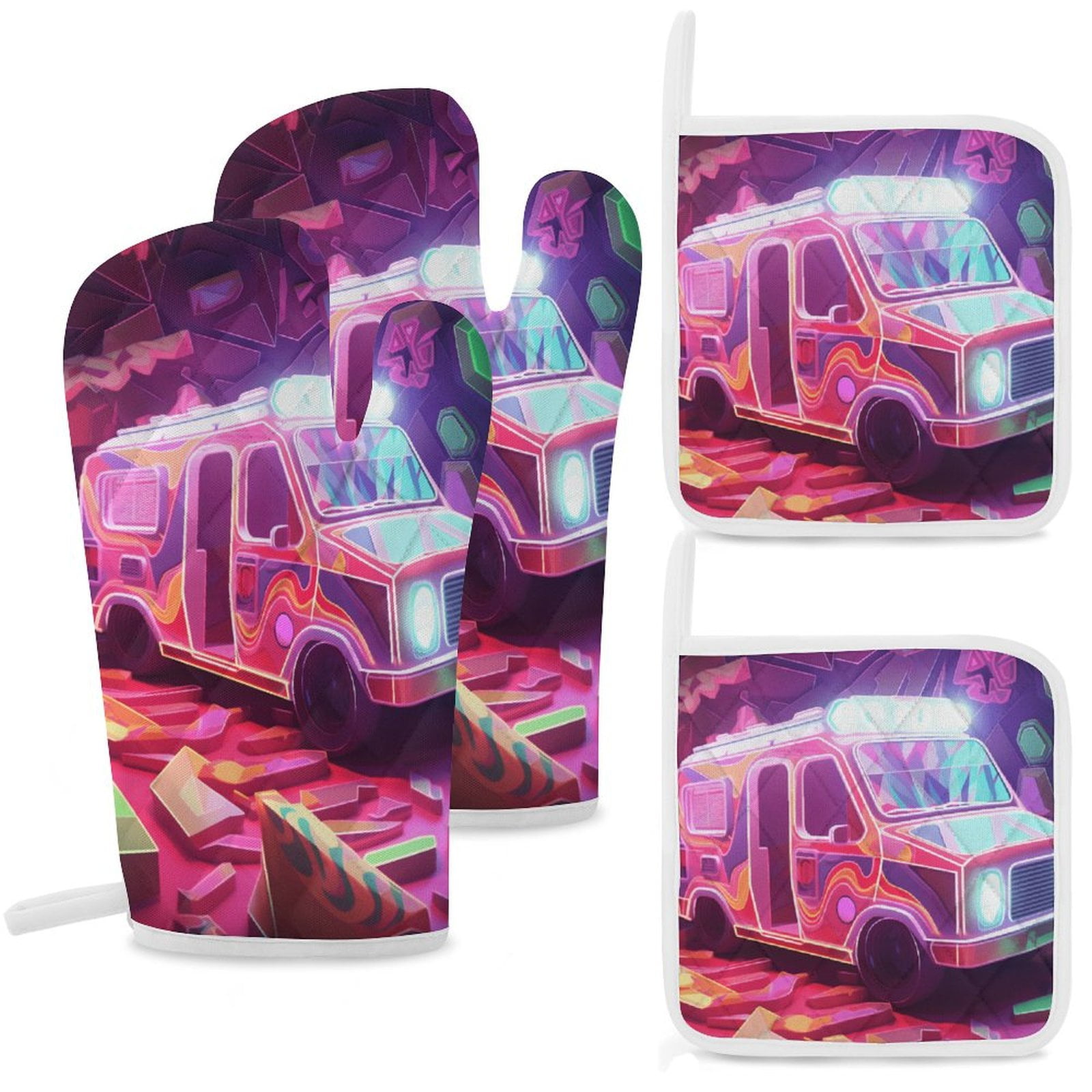 Ambulance Car Oven Mitt And Pot Holder Set Oven Glove for Kitchen ...