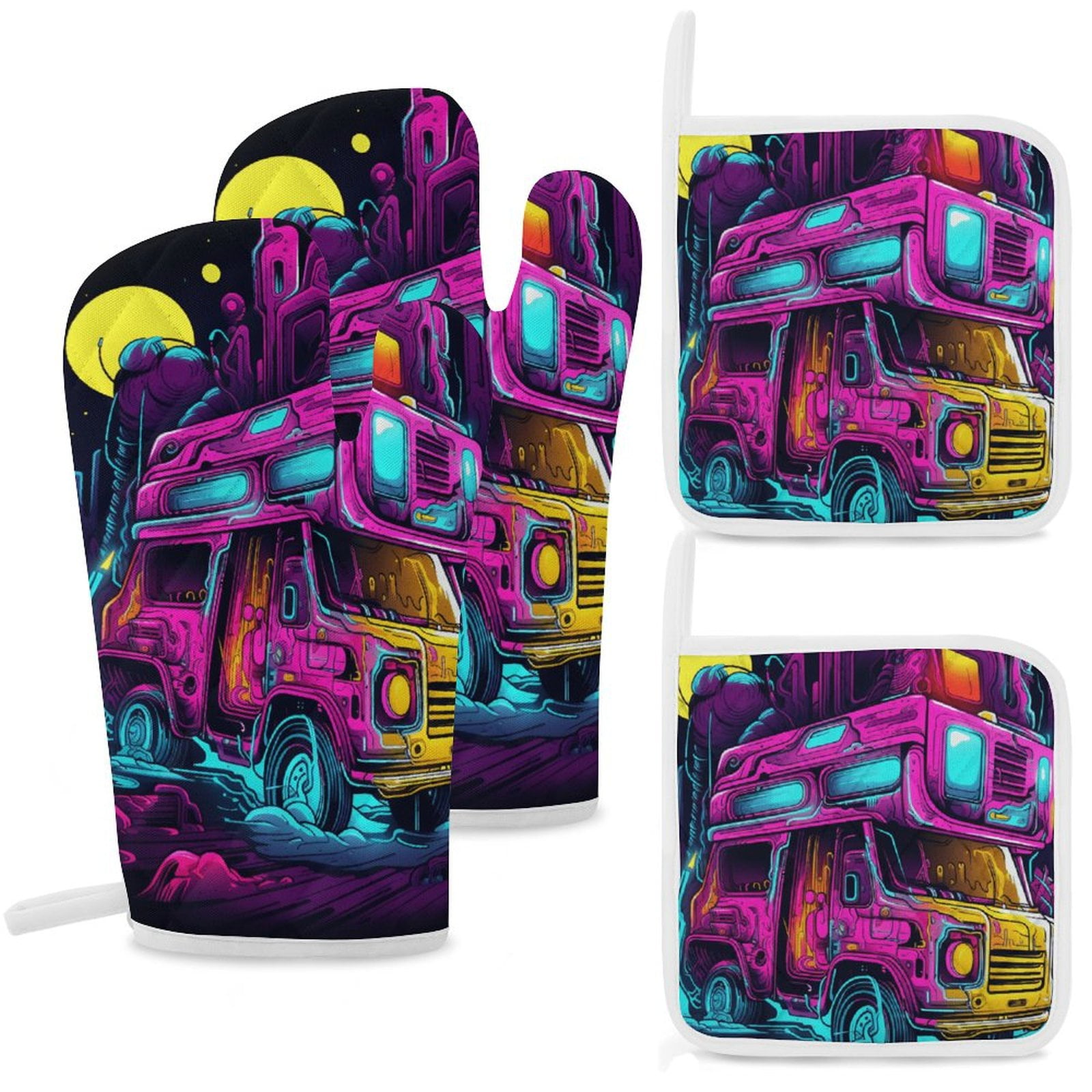 Ambulance Car Oven Mitts And Pot Holders Sets of 4 Oven Gloves Set ...