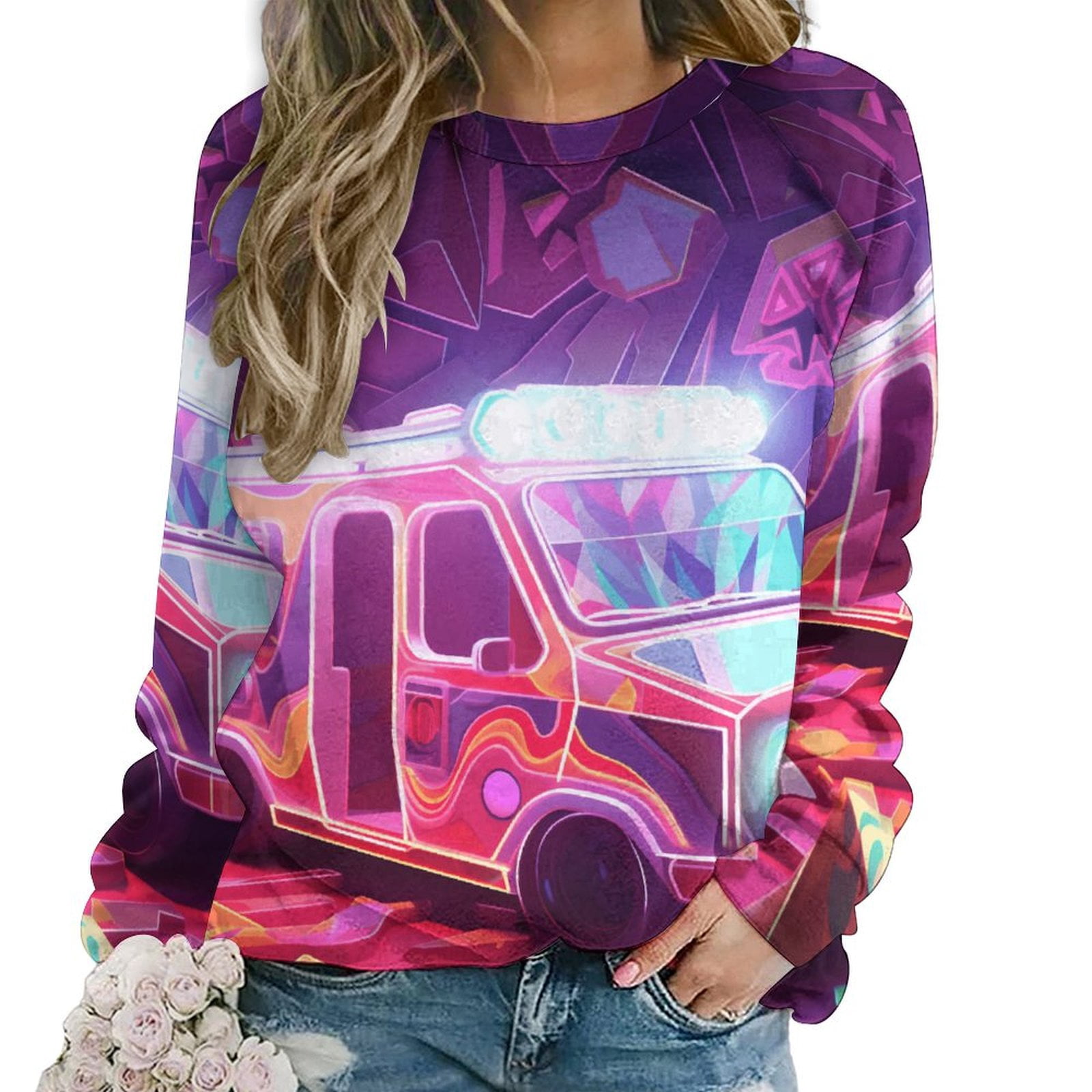 Ambulance Car Womens Casual Crewneck Sweatshirt Long Sleeve Tops Cute ...