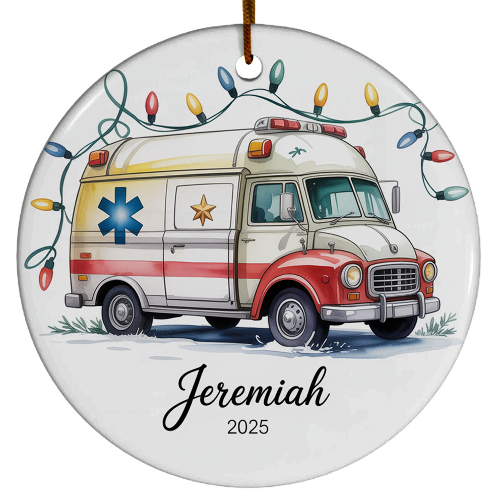 Ambulance Christmas Ornament 2025, Custom Name Text Year Kid Christmas ...