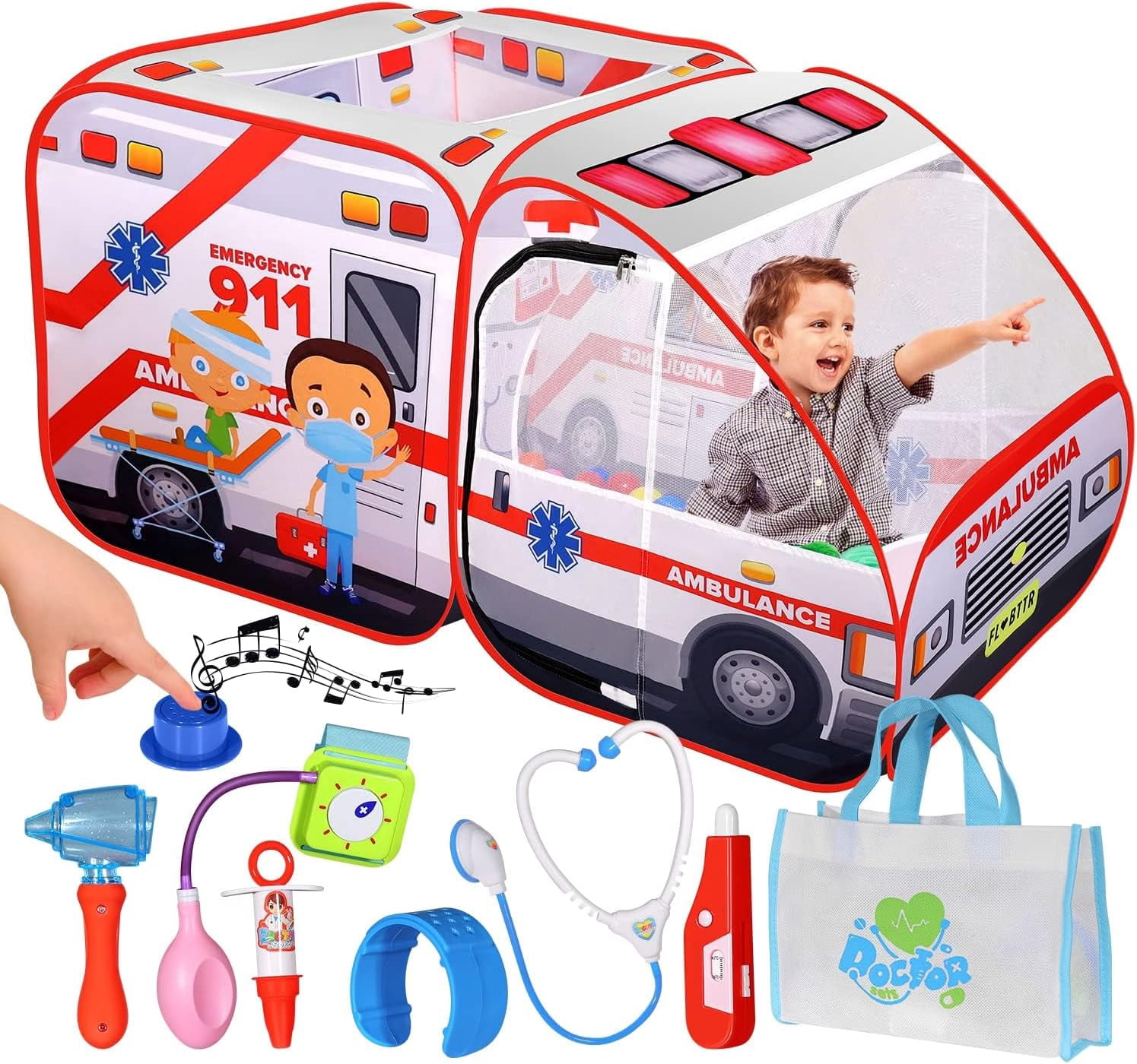 Ambulance Pop-Up Play Tent for Kids with Sounds & Doctor Kit - Indoor ...